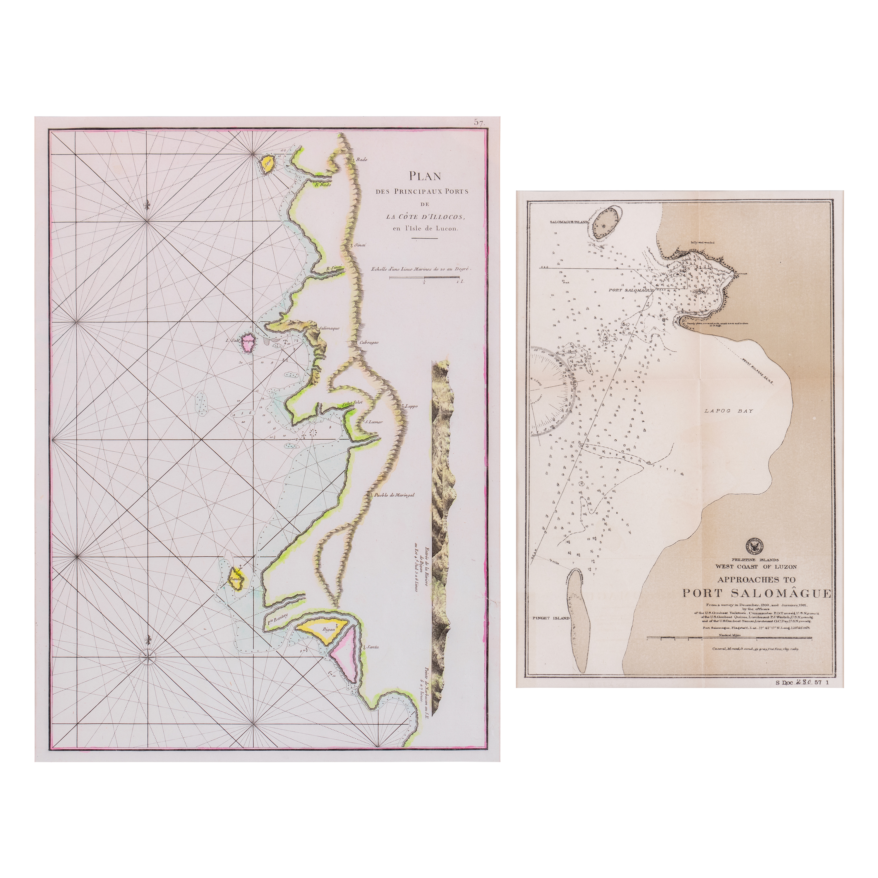 - A lot of 2 Ilocos maps consisting of Plan de la Principaux Ports de ...