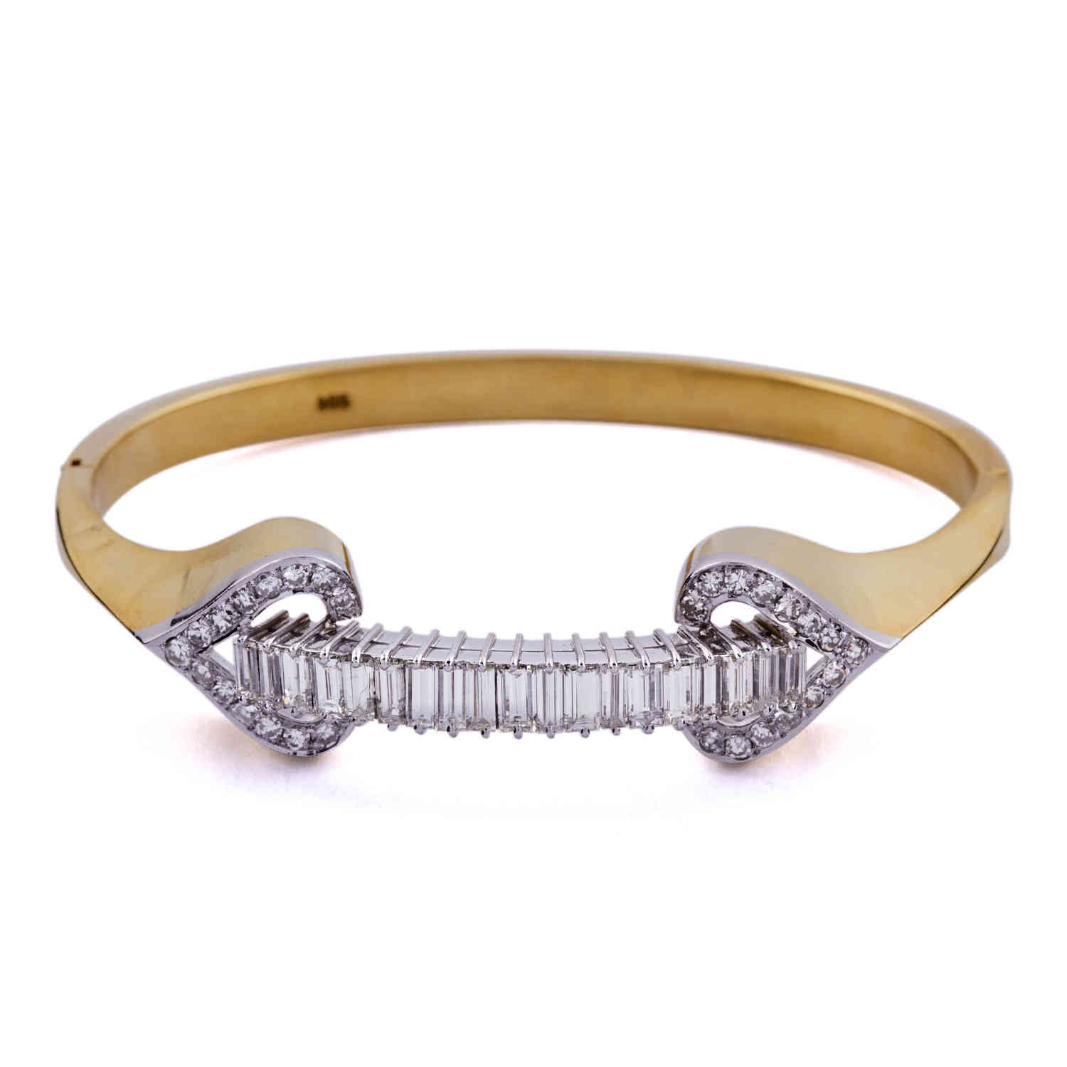 Diamond and gold bangle - A line of baguette diamonds set in ...