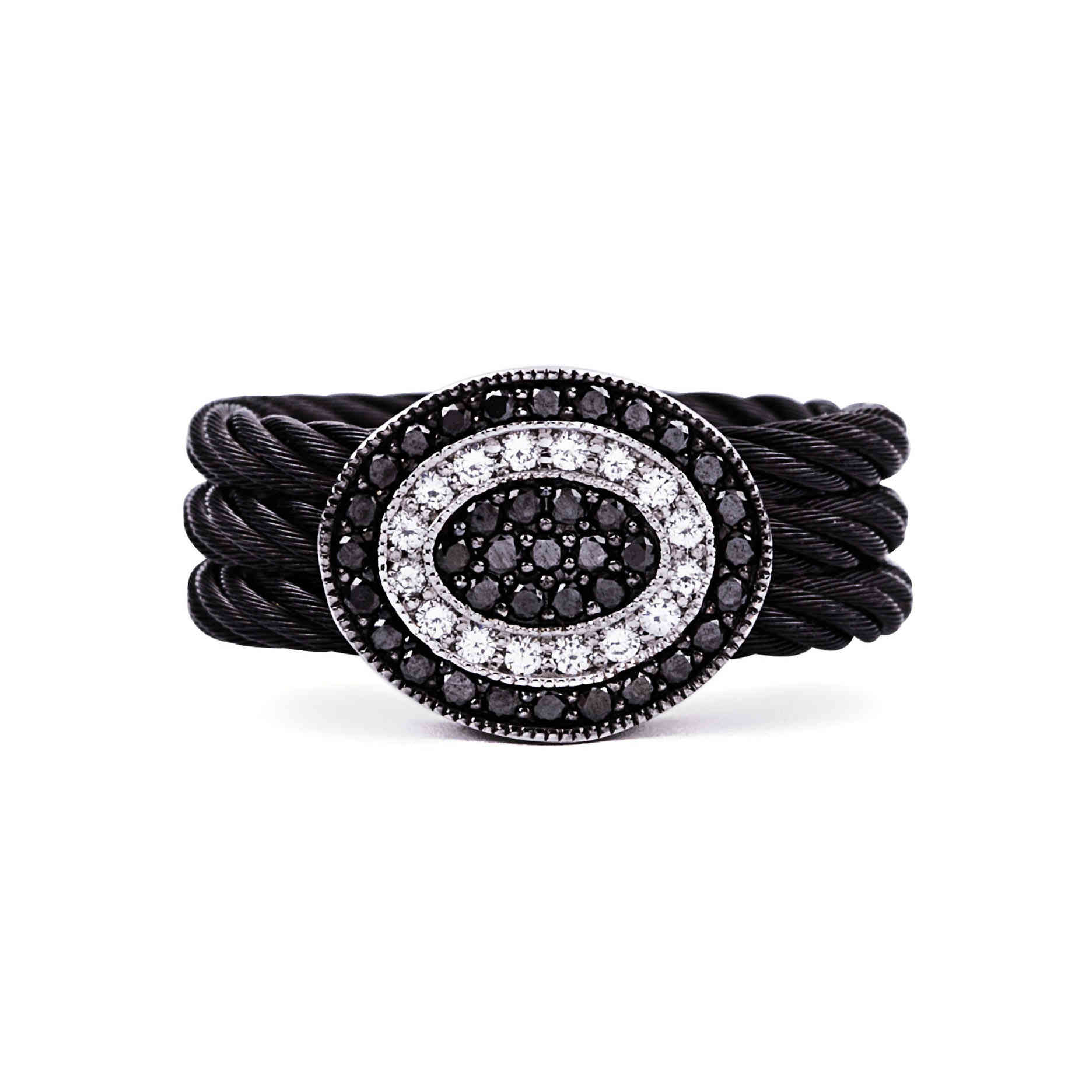 CHARRIOL - A Charriol celtic 18k white gold diamond black 3 row cable ...