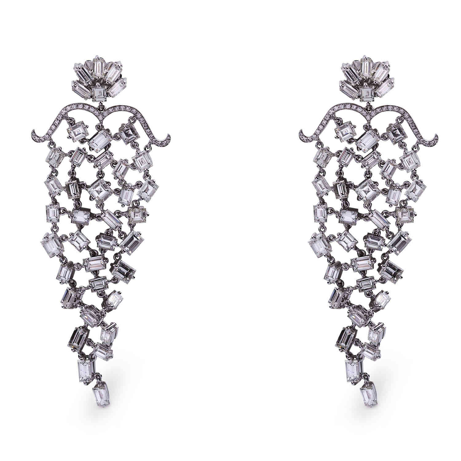 Cascading diamond earrings - A pair of baguette and brilliant cut ...