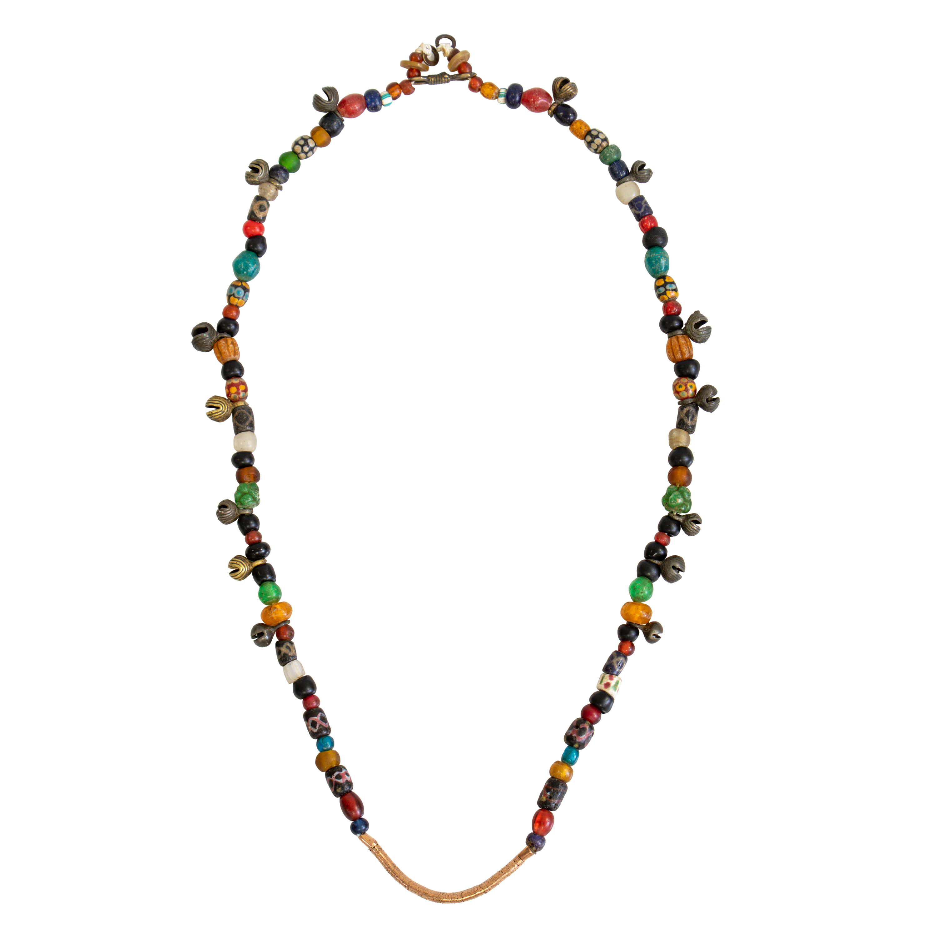 - An heirloom T’boli necklace with gold kamagi gear beads and glass beads