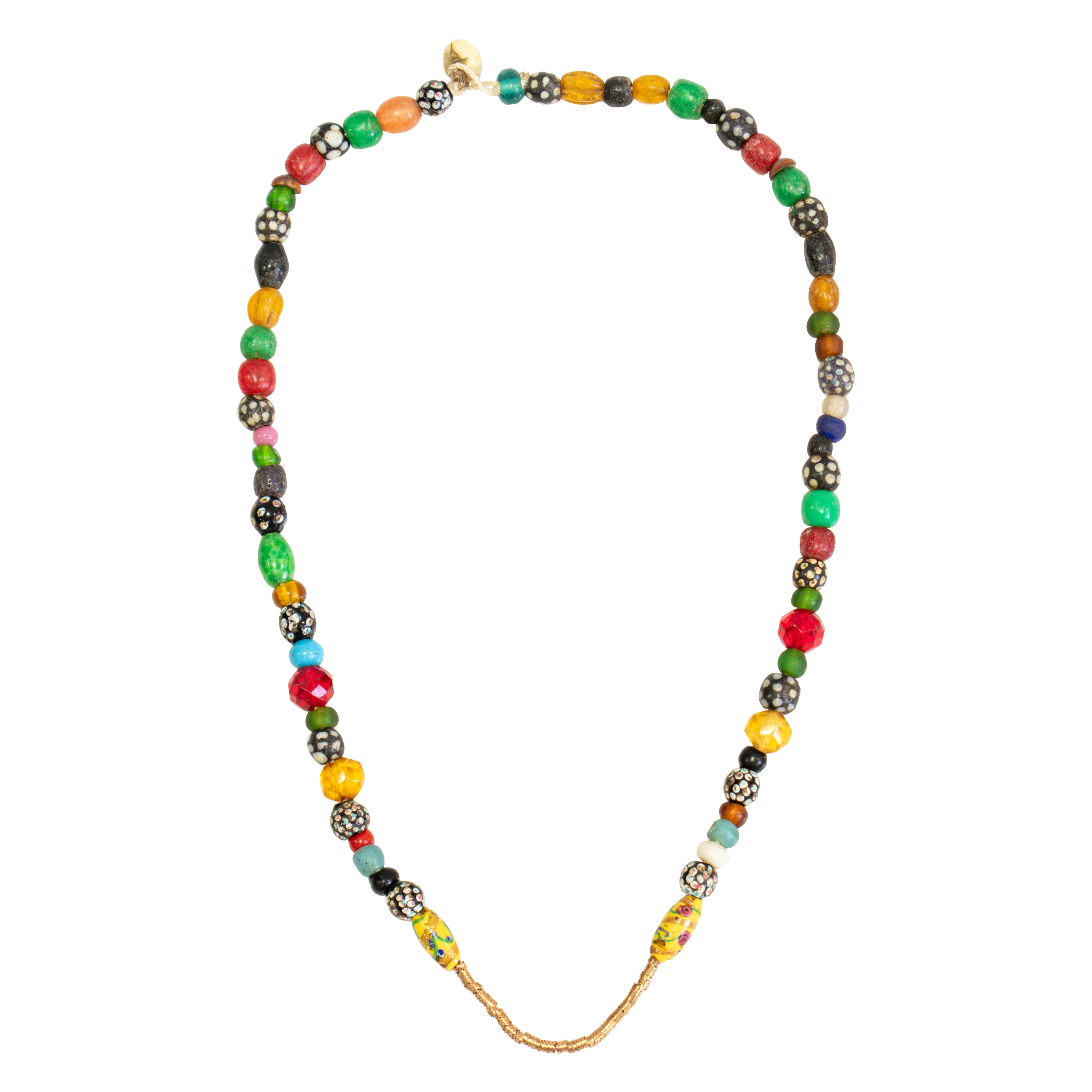 - An heirloom T’boli necklace with gold kamagi gear beads and glass beads