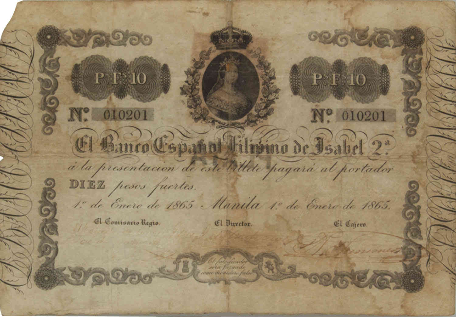 An exceptionally rare El Banco Español Filipino de Isabel II 'Diez ...