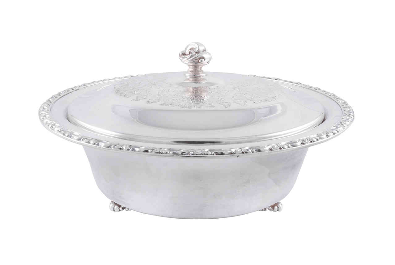 An Italian silver serving container with lid