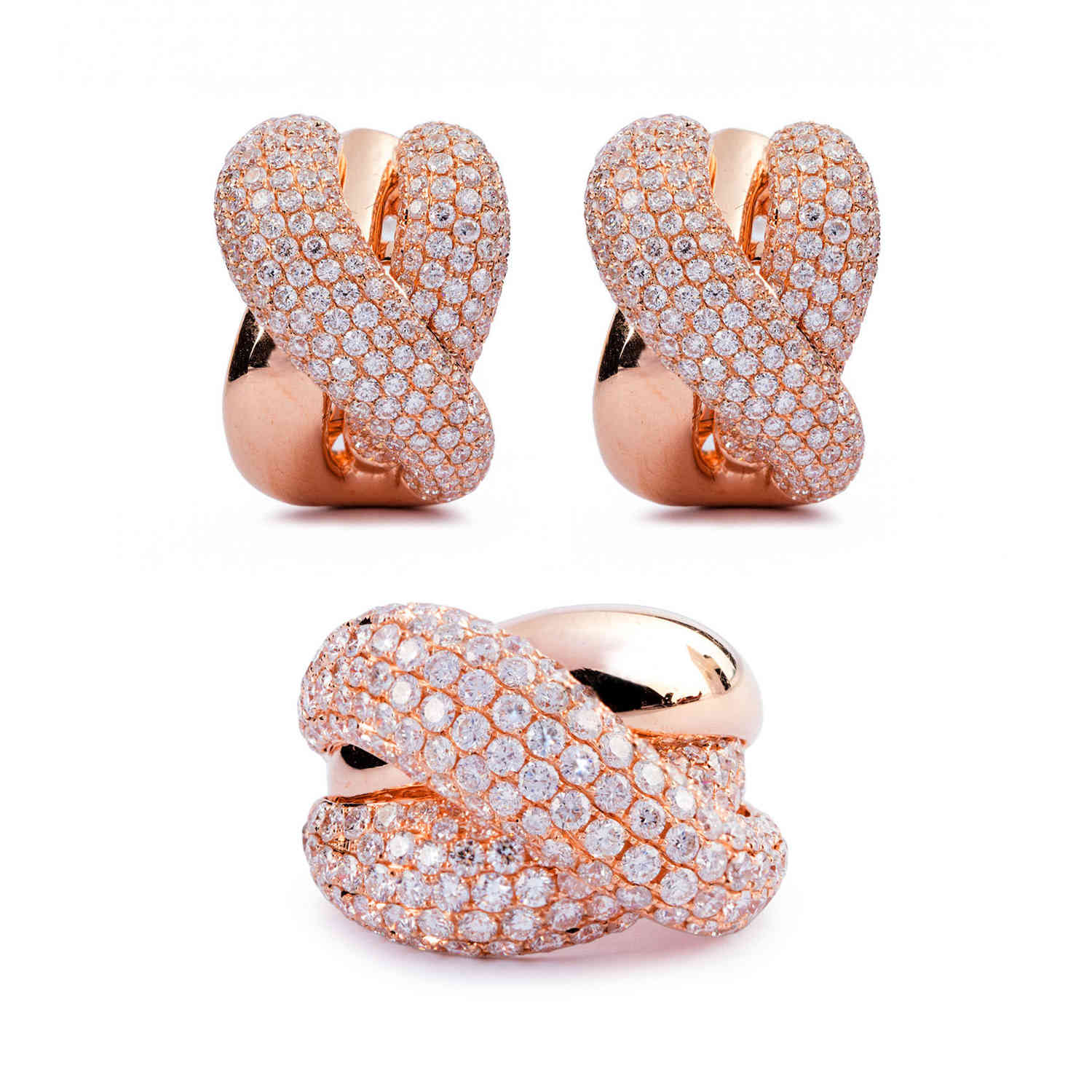 - A diamond crossover ring and earring set