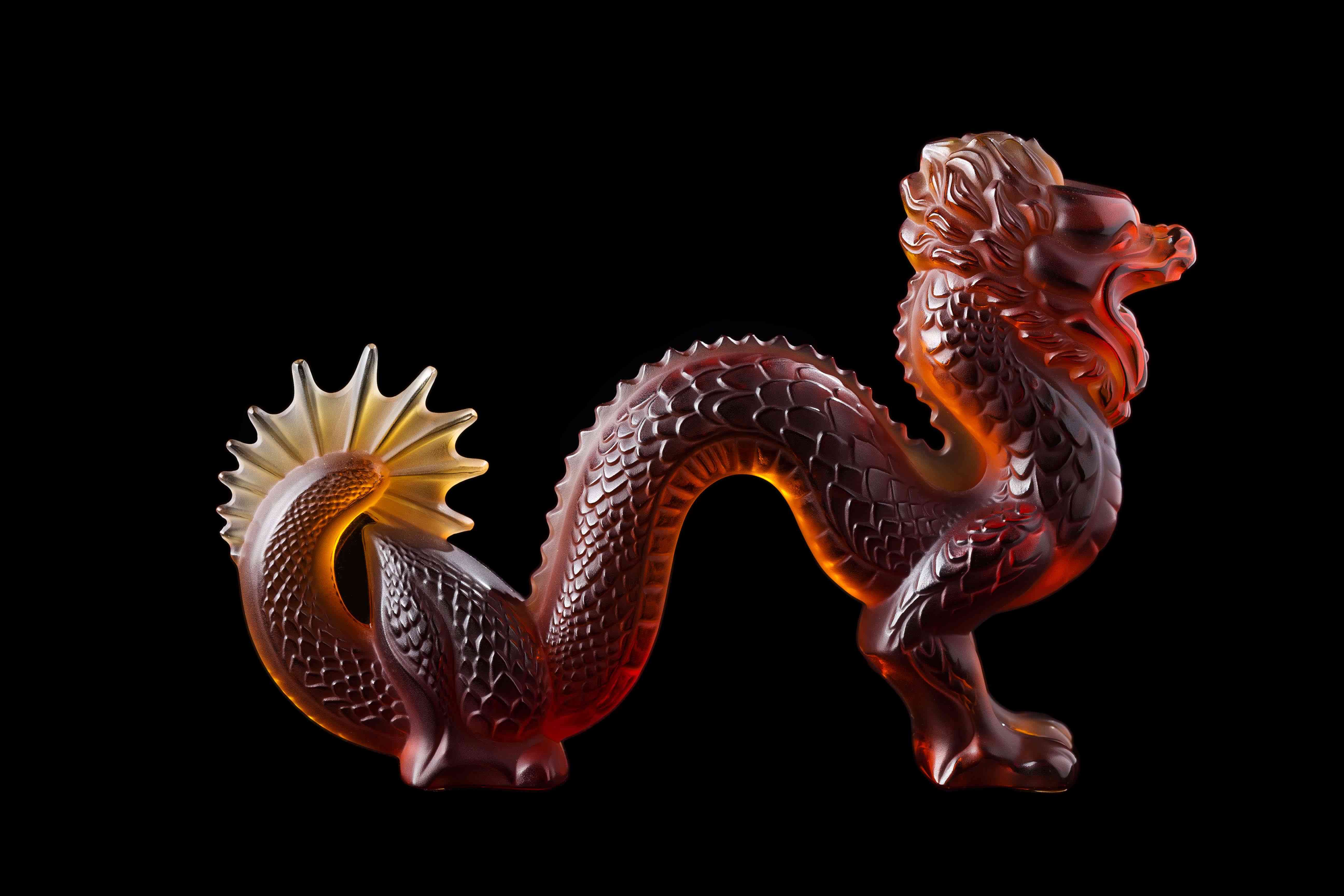 Lalique - A crystal 'Large Amber Dragon'