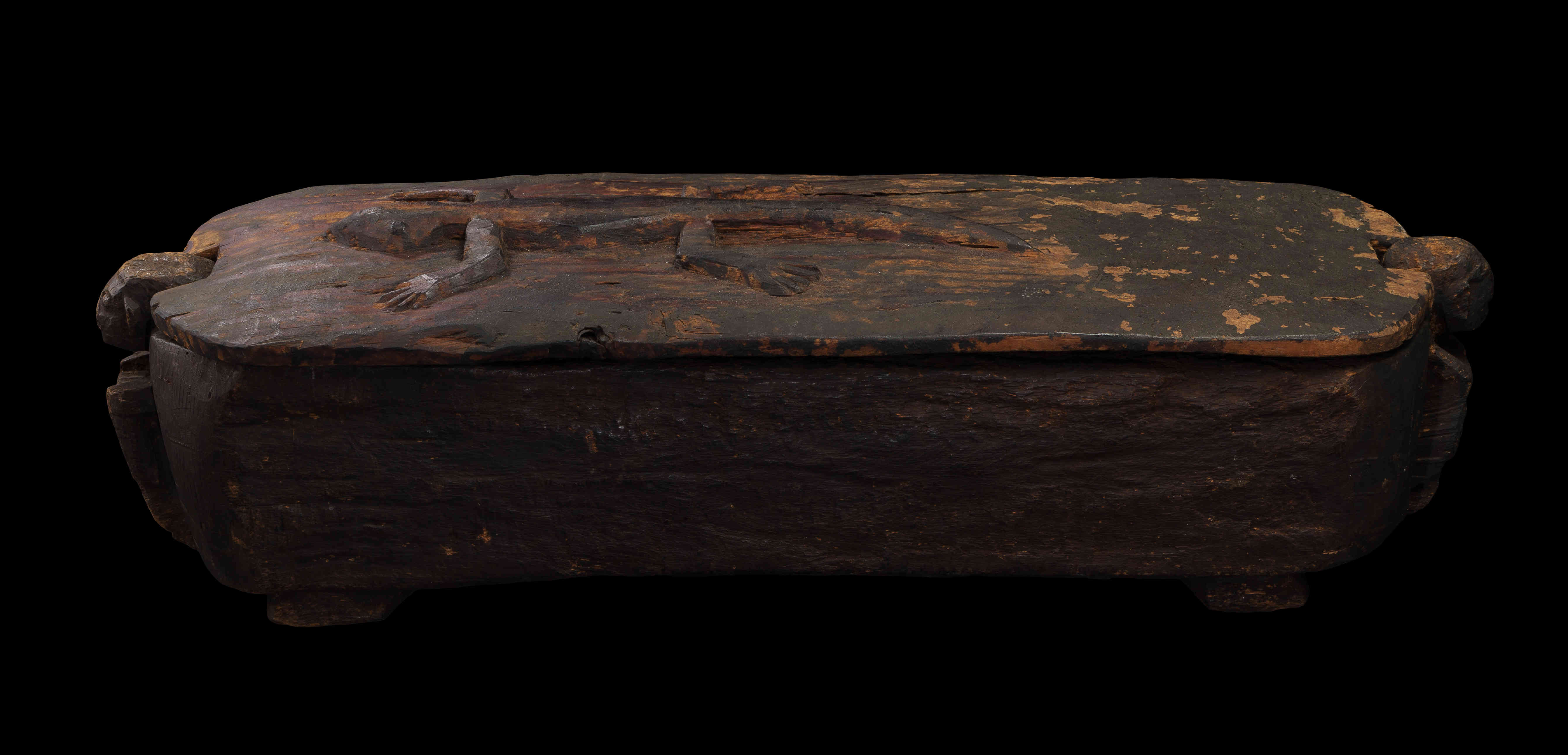 Punamhan (Priest’s Box) - Carved wood box with handles in the form of ...