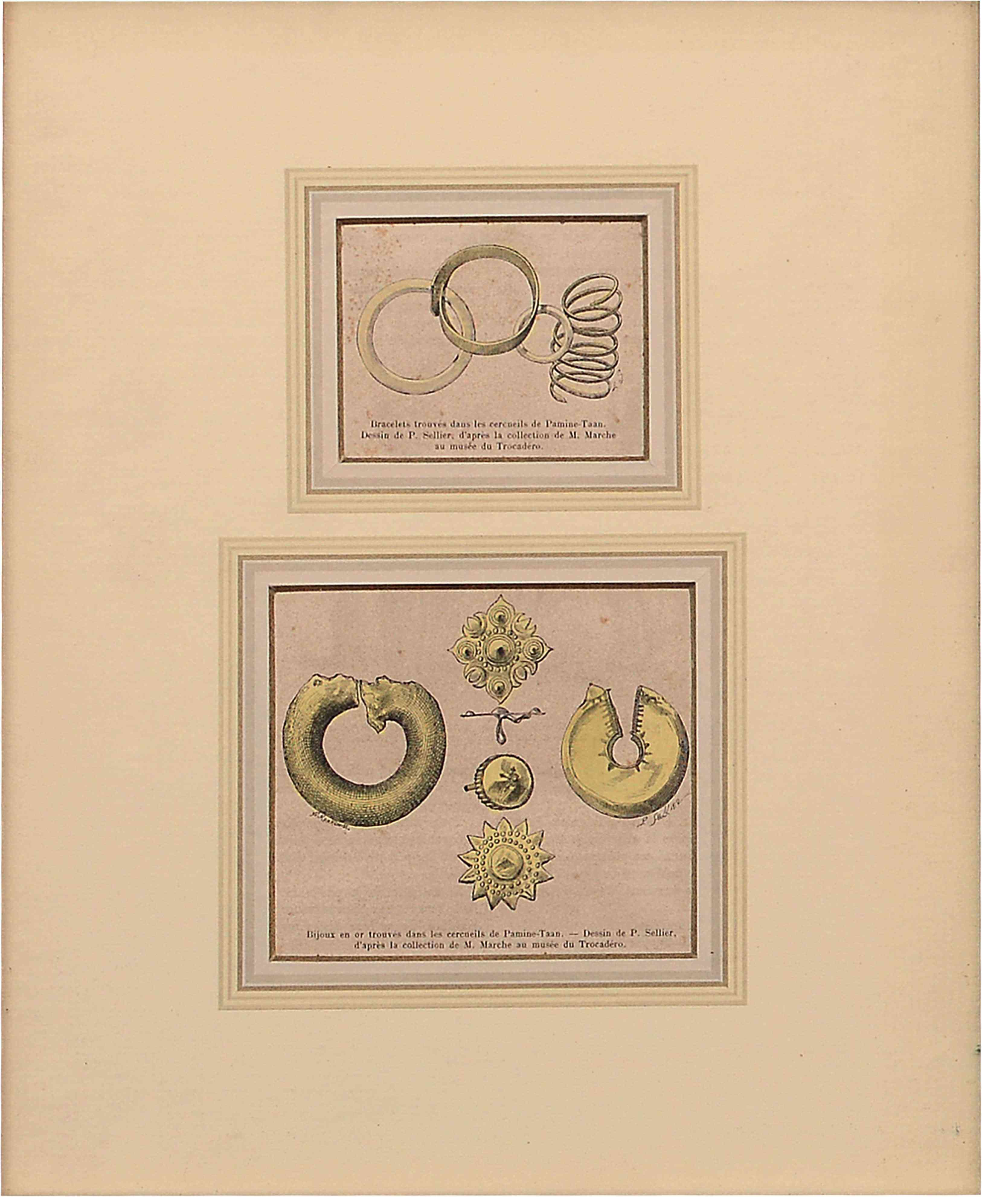 - A hand-colored print showing pre-Hispanic gold jewelry discovered in ...