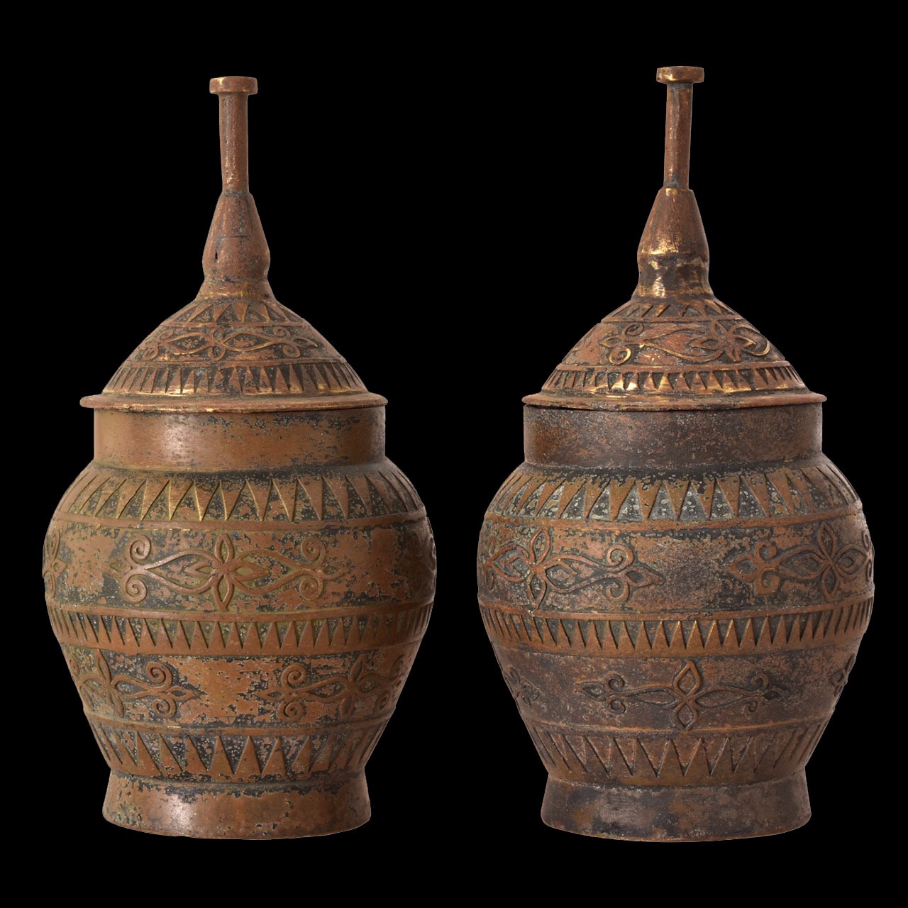 - A pair of Gador brass jars