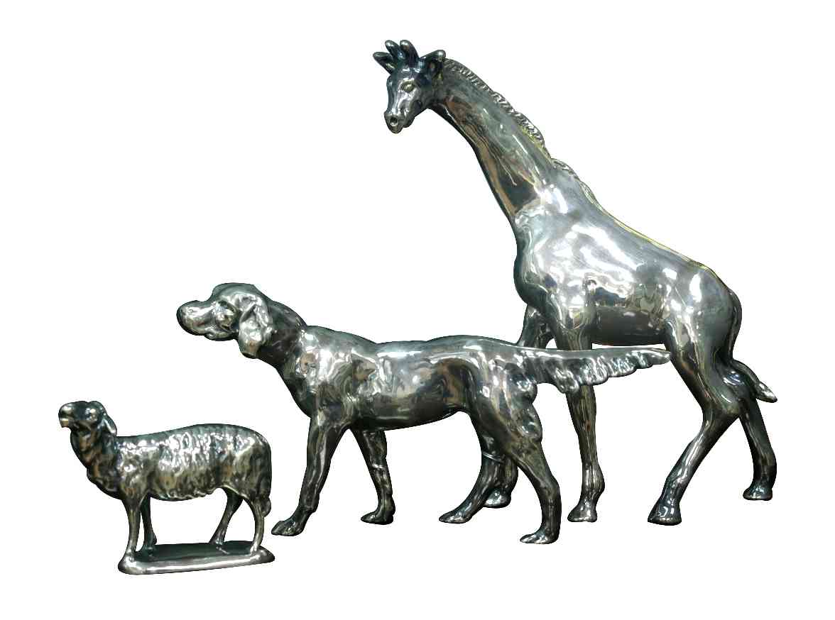 A sterling silver set of animal figurines, maker's marks
