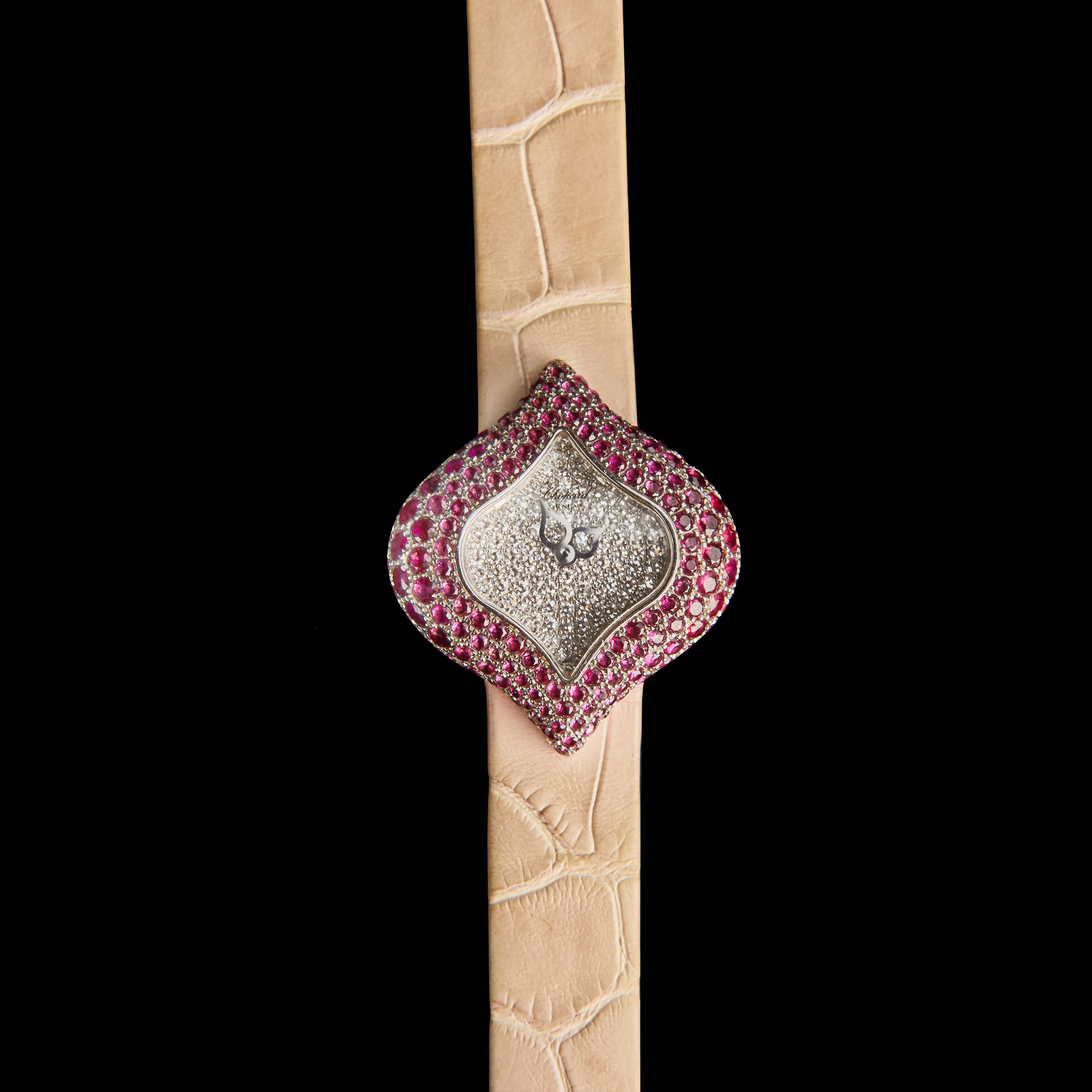 Chopard Pushkin - A lady’s 18k white gold diamond and ruby-set lozenge ...