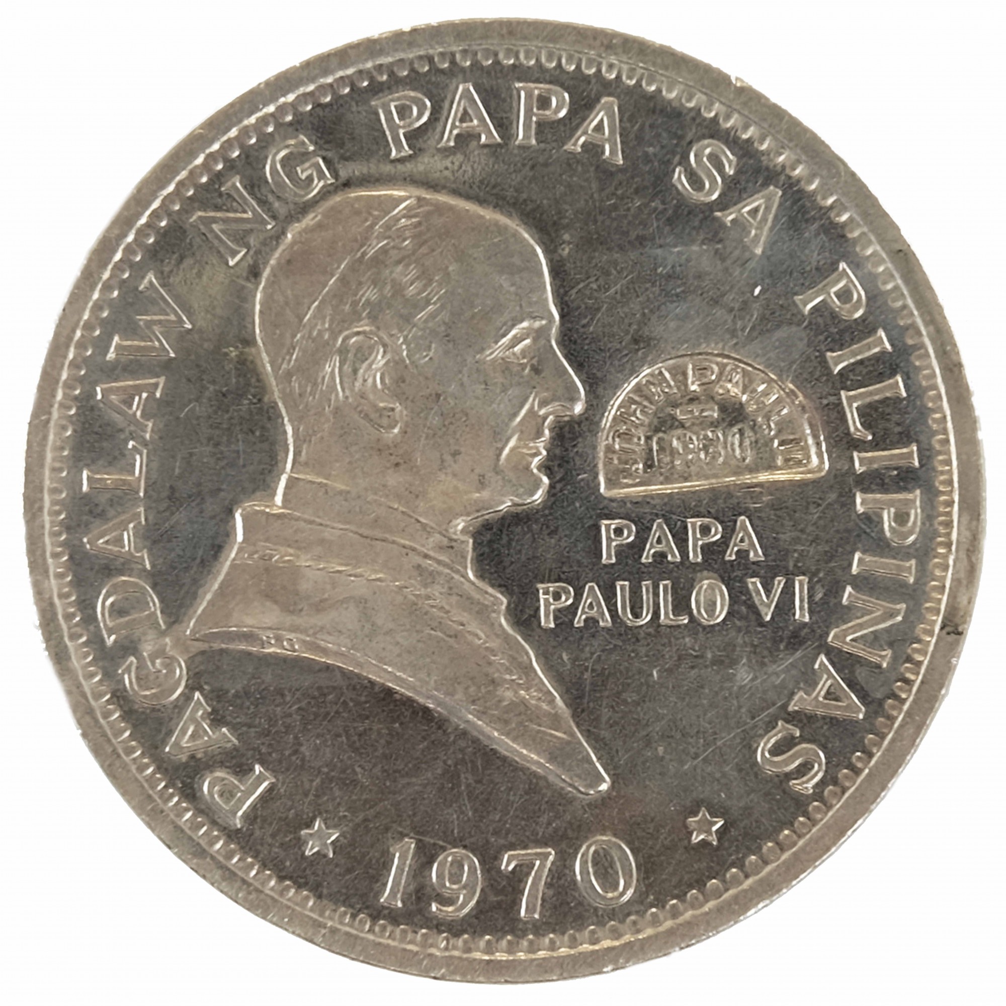 - Pope John Paul II visit 1981 counterstamp on One Peso 1970 Marcos ...