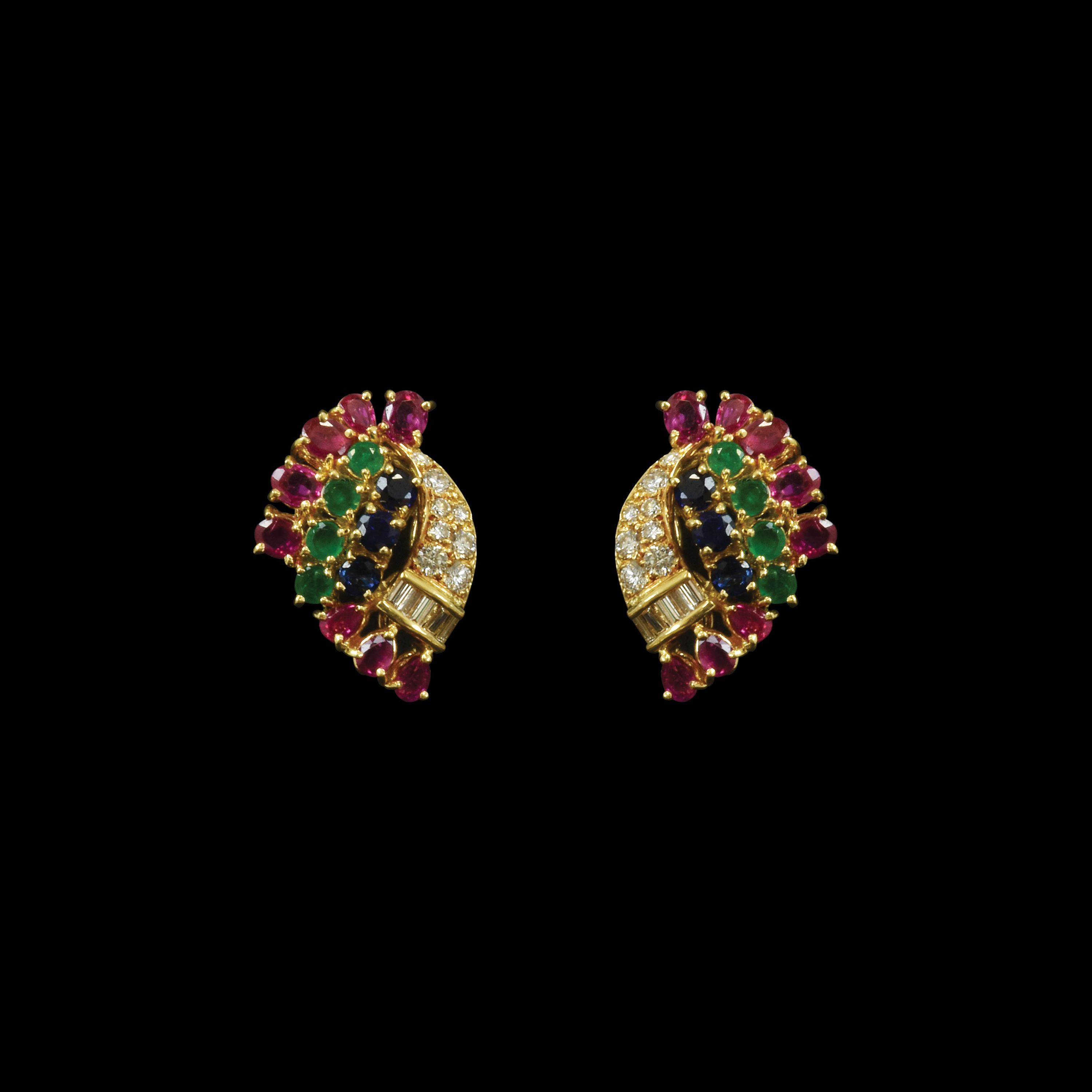 - A pair of approximately 1.77 tcw multi-colored precious stones ear ...