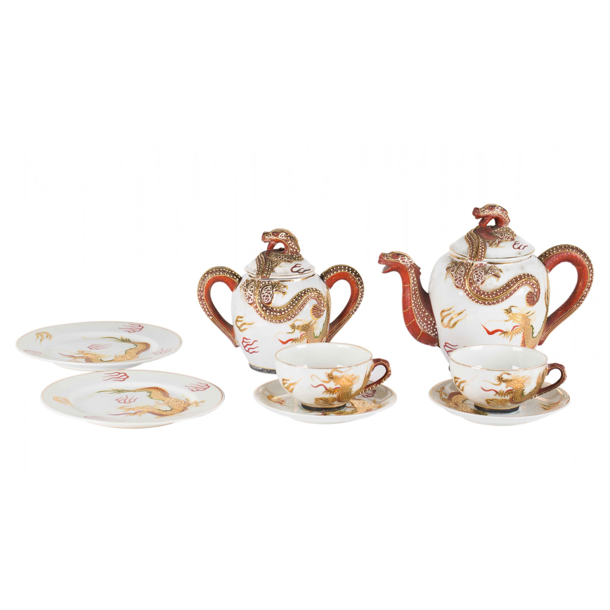 - A dragon-motif tea set, service for 5