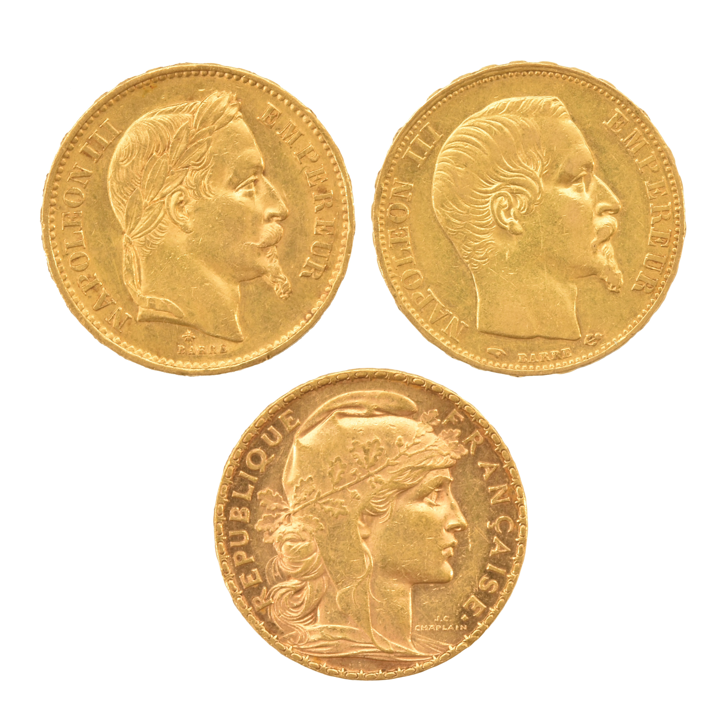 - A lot of three French gold coins