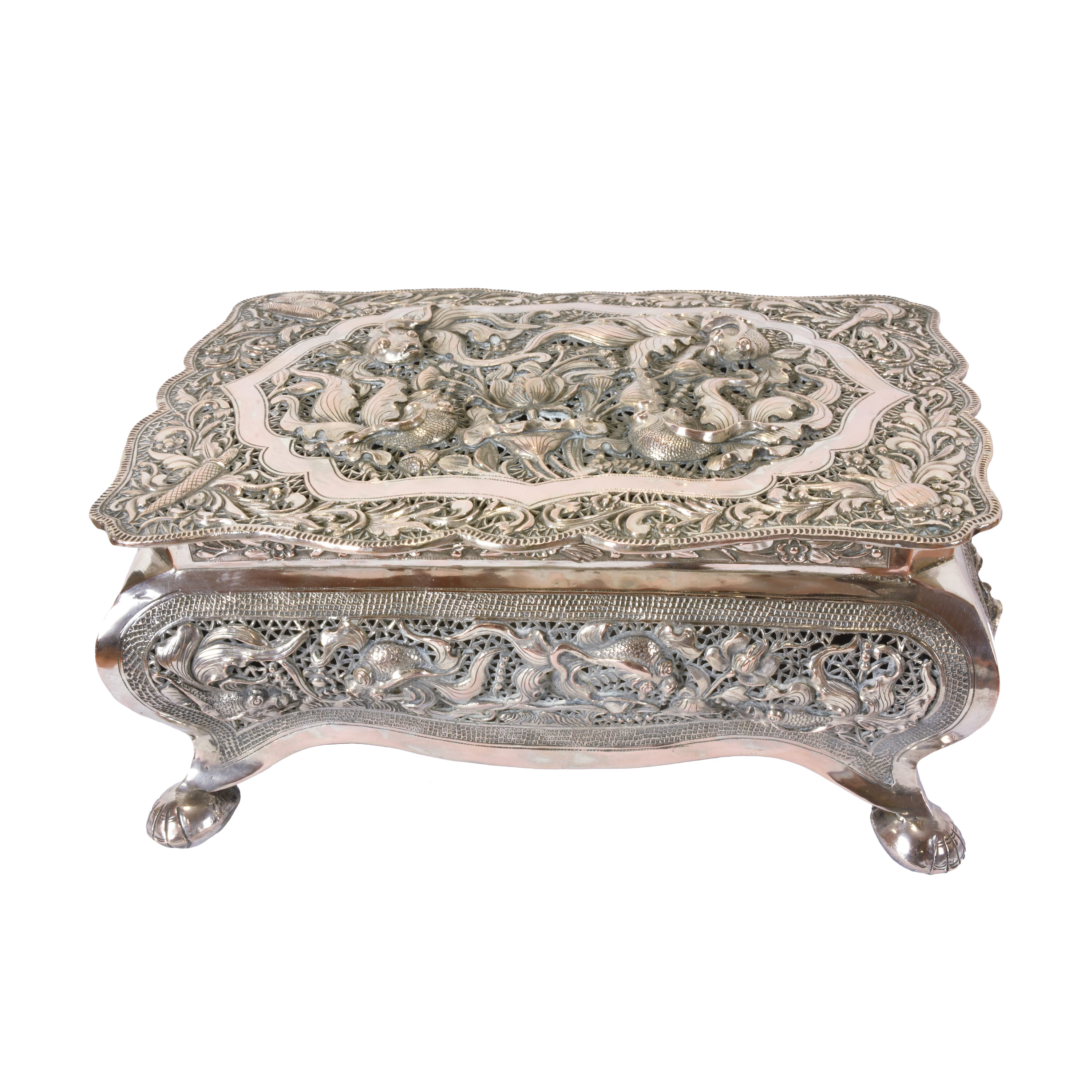 - An ornate vintage silver-gilt jewelry box