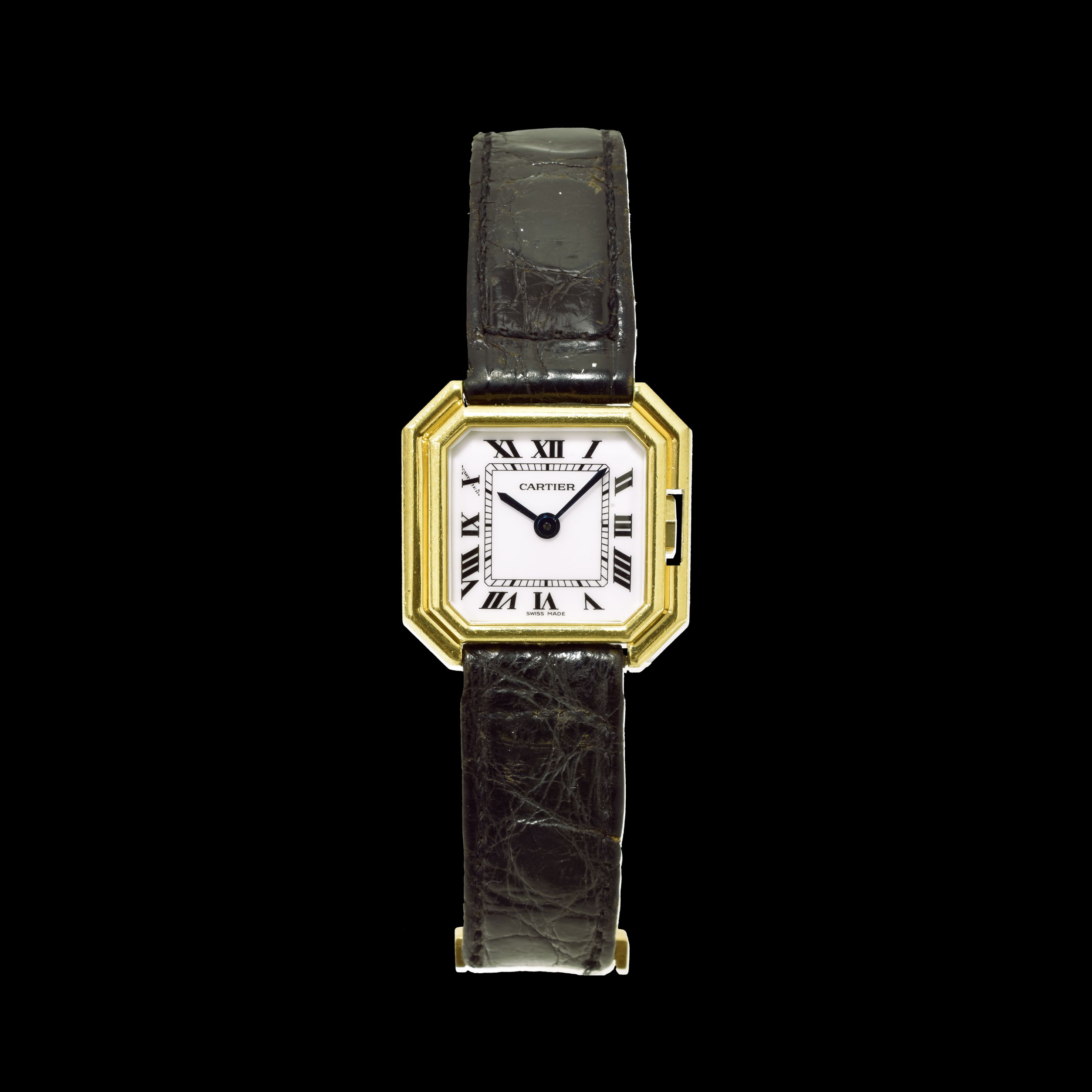 Cartier - Ceinture, a fine octagonal 18k yellow gold wristwatch with an ...