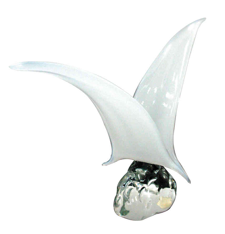 A frosted and clear glass bird figure