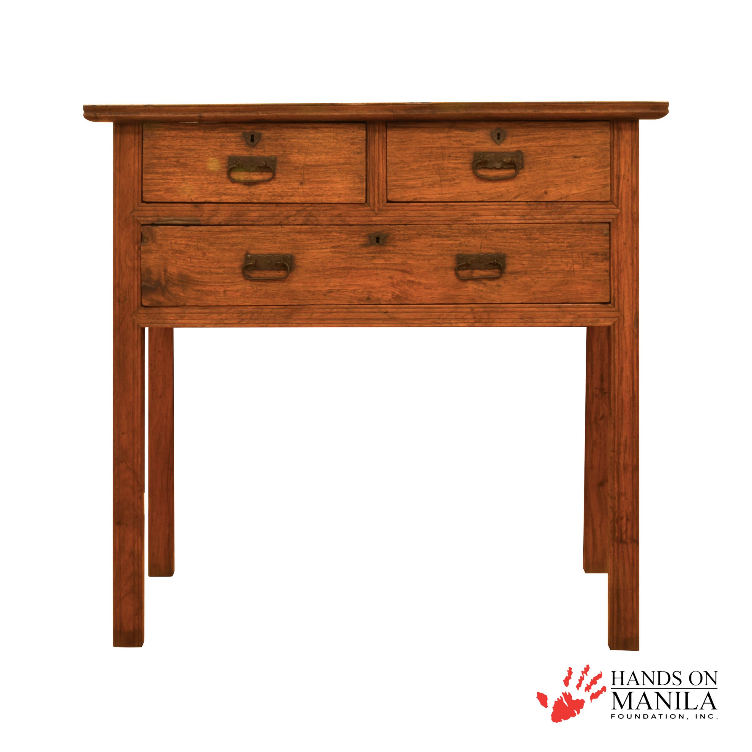 - A three drawer red narra altar table with one piece top, lightly ...