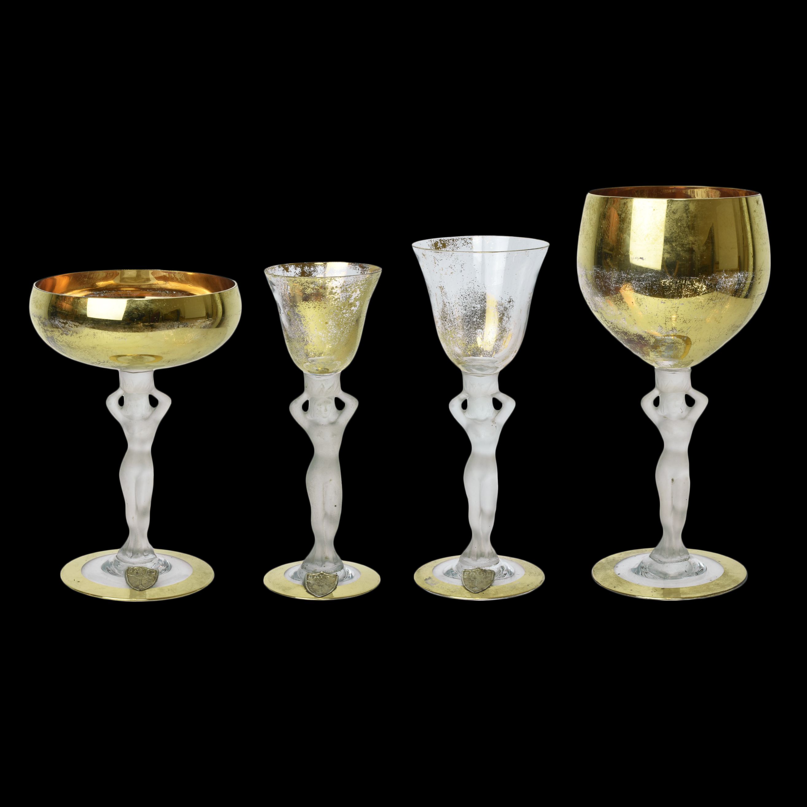 Bayel Crystal - An assortment of 40 frosted crystal nude stem wine glasses