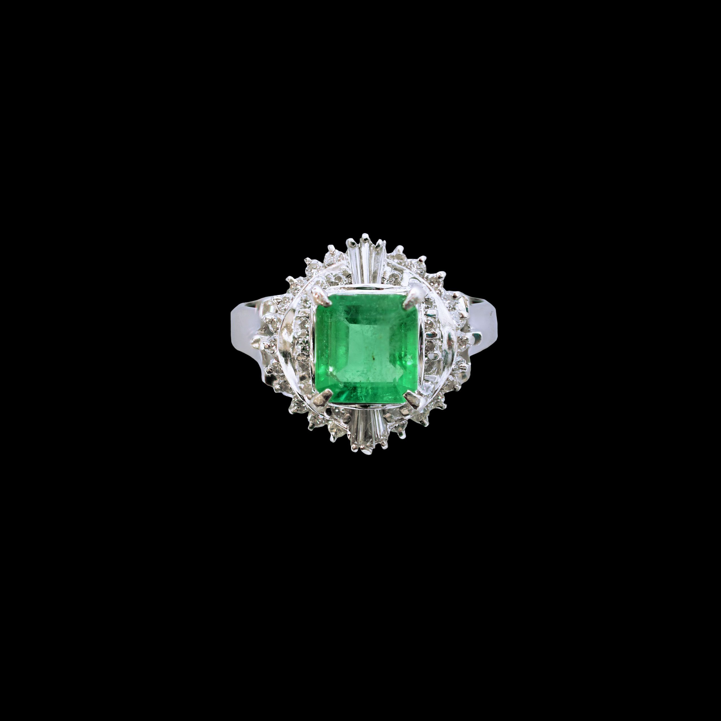 - A square step-cut emerald and approximately 0.53 tcw diamond ring in ...