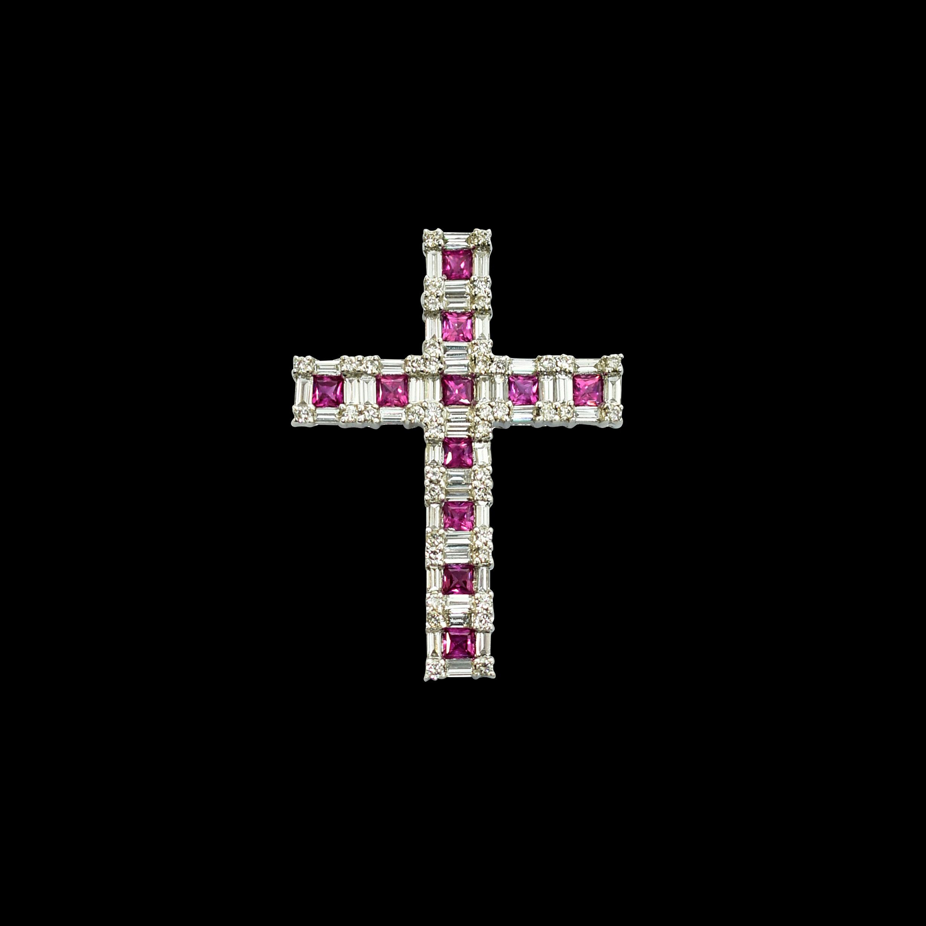- A pink sapphire and diamond cross pendant set in 18k white gold, G ...