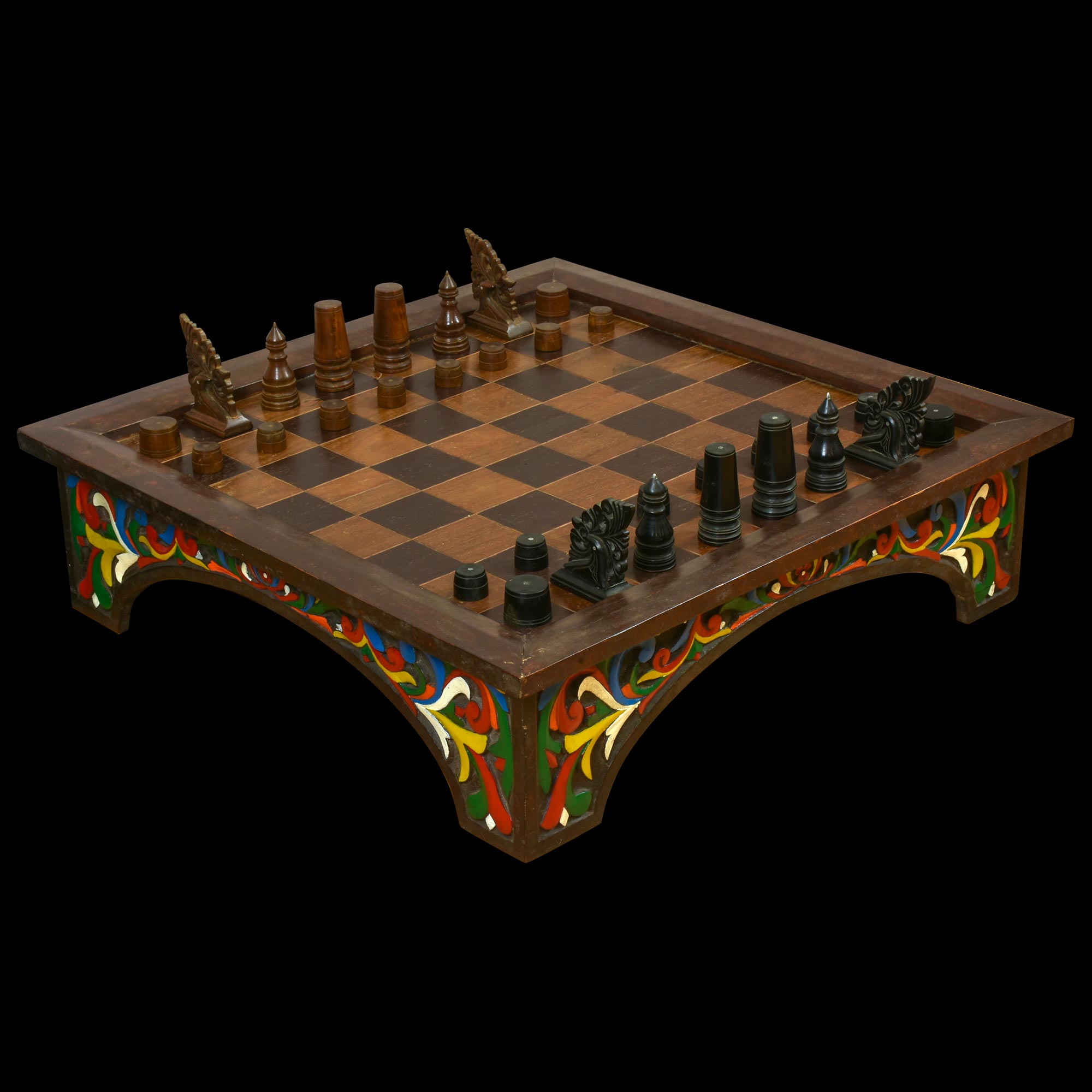 - A prewar Satwaran/Tarakoda / chess set in carved narra wood board and ...