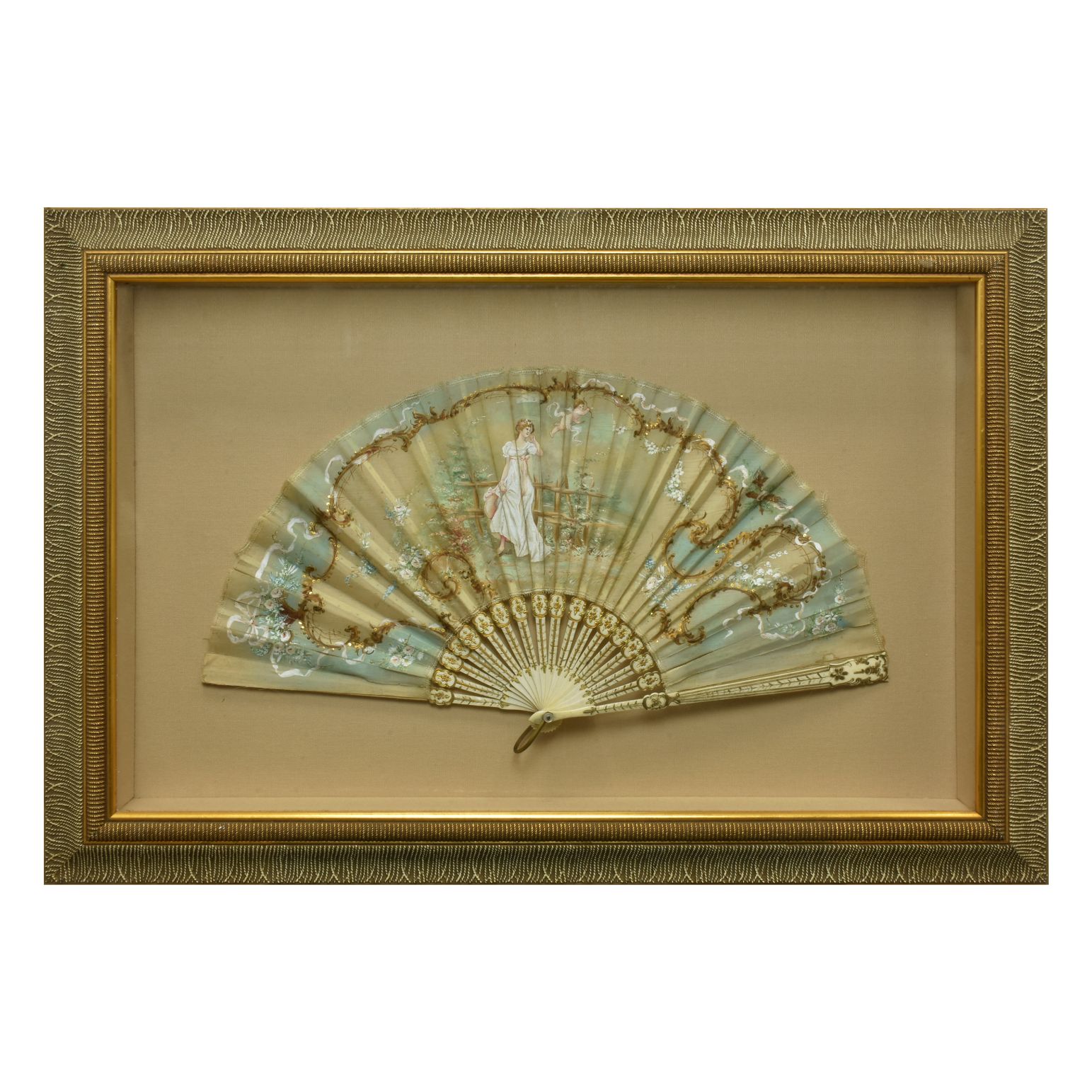 - A framed handpainted European fan