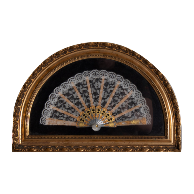 - A framed lace fan