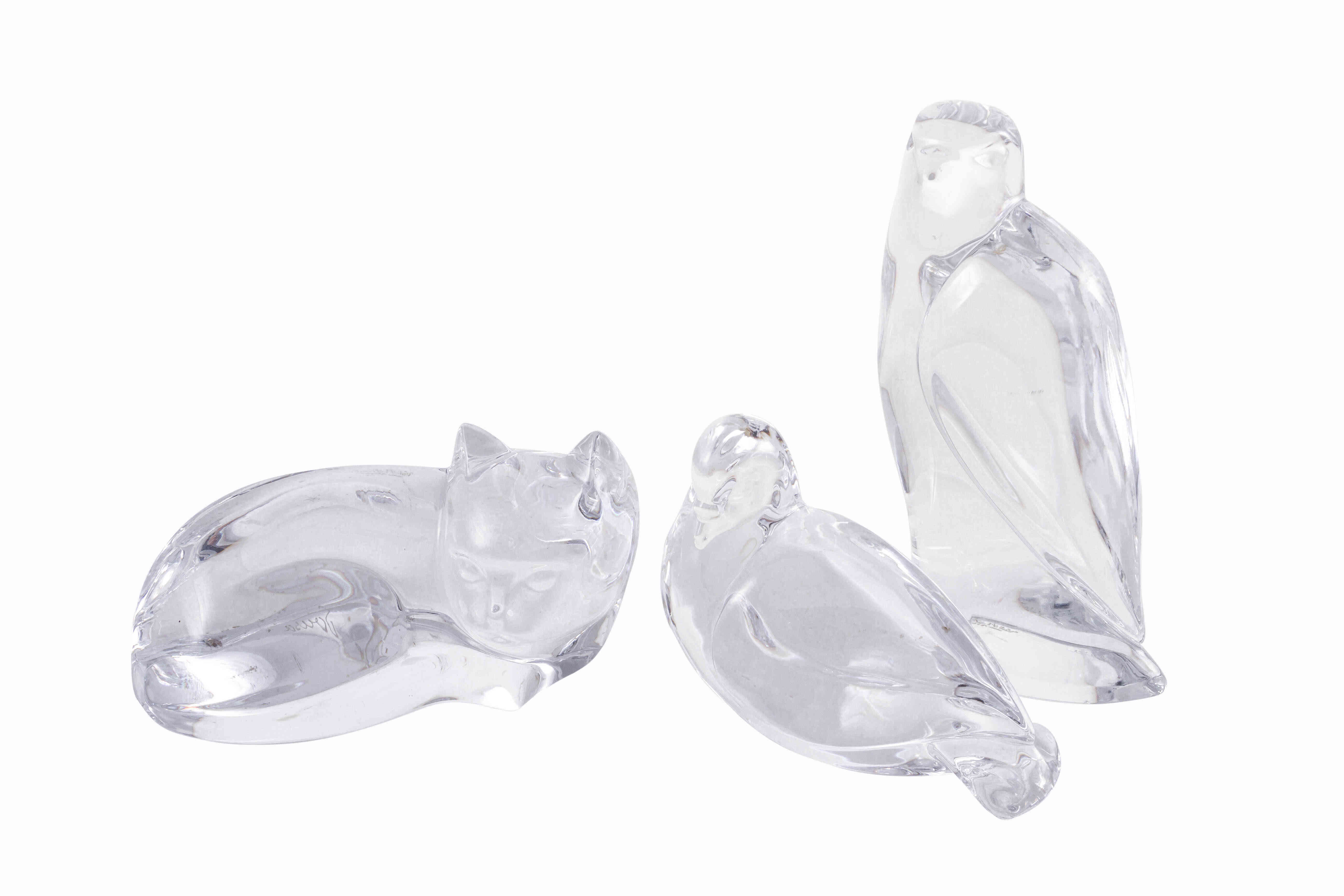 Vals Saint-Lambert - A lot of three crystal animals (bird, cat and ...
