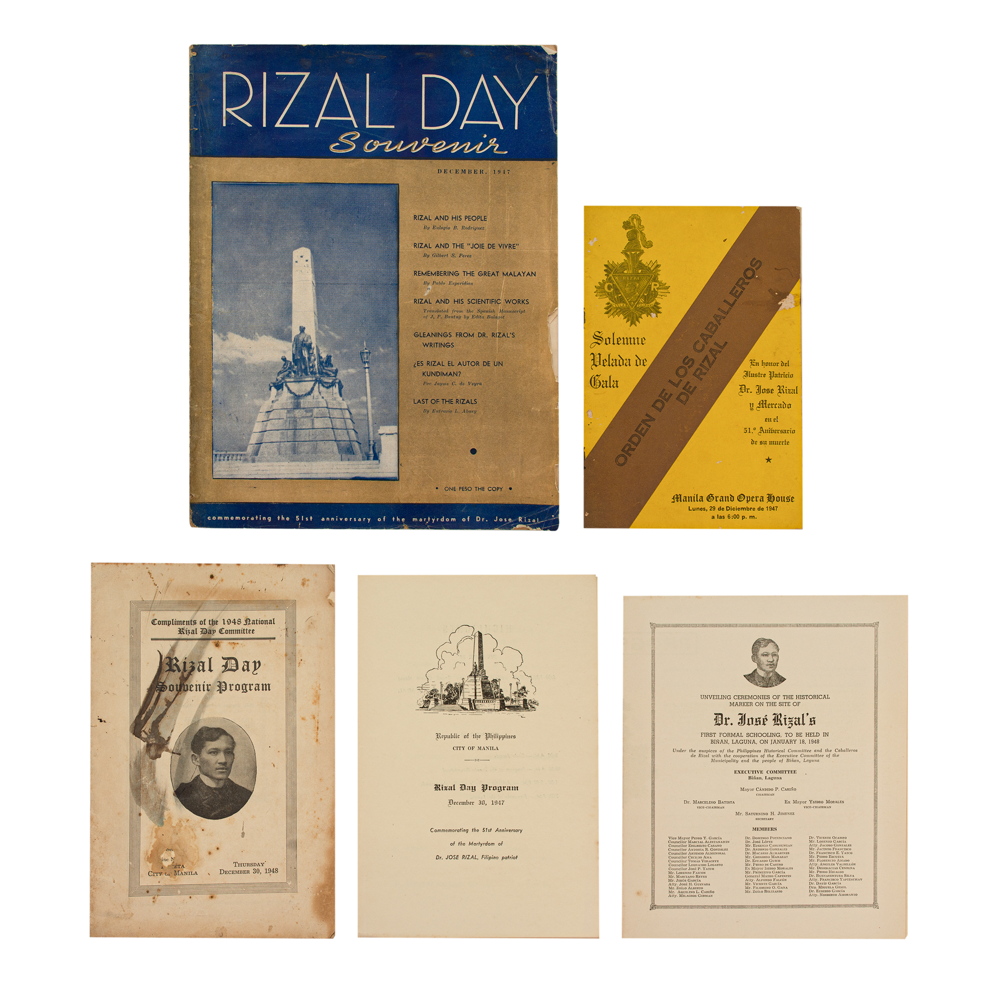 - A lot of 5 Rizal Souvenir Programs from various events from 1947 - 1949