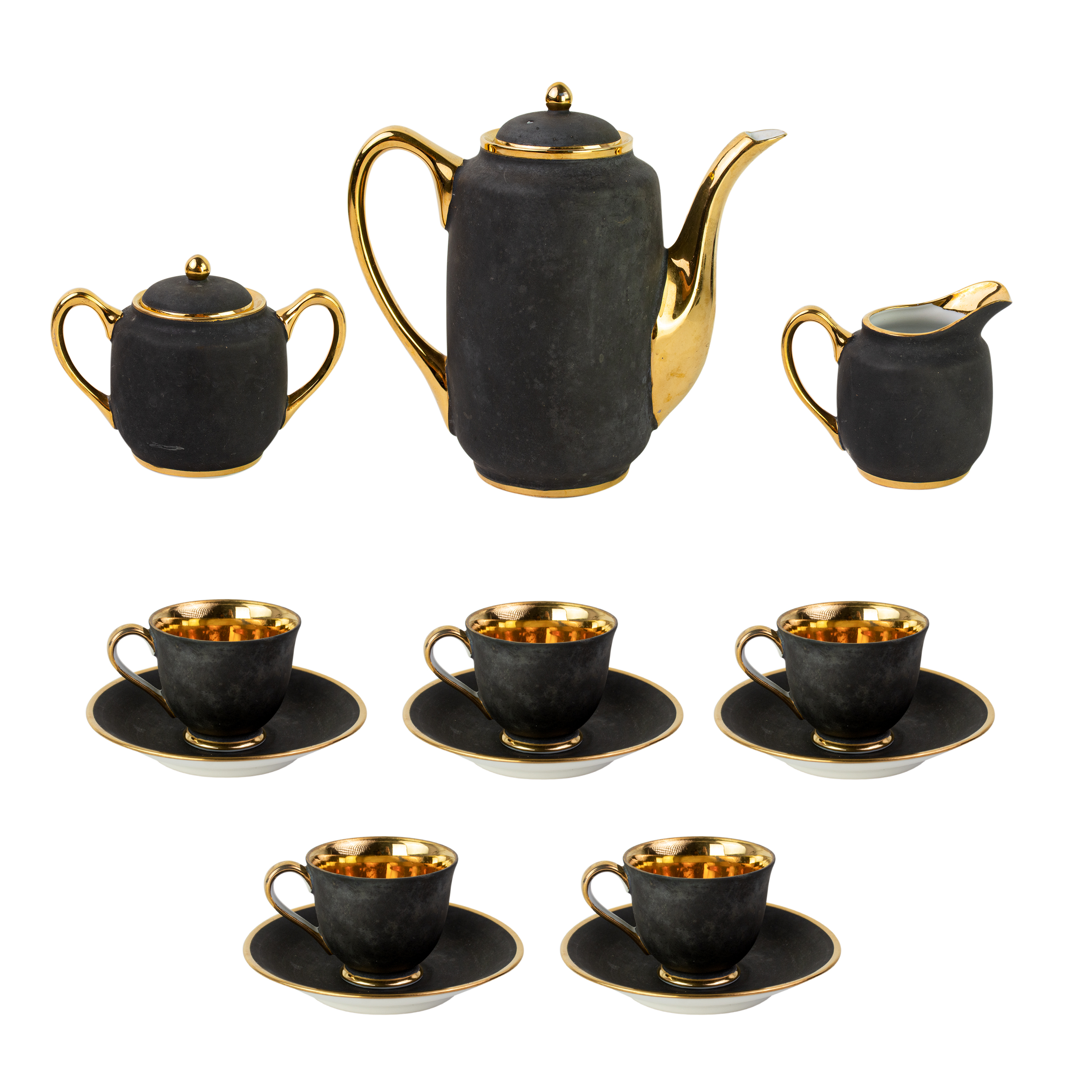 A Japanese Kutani Tea Set in Black Enamel and 24K Gold | Salcedo Auctions