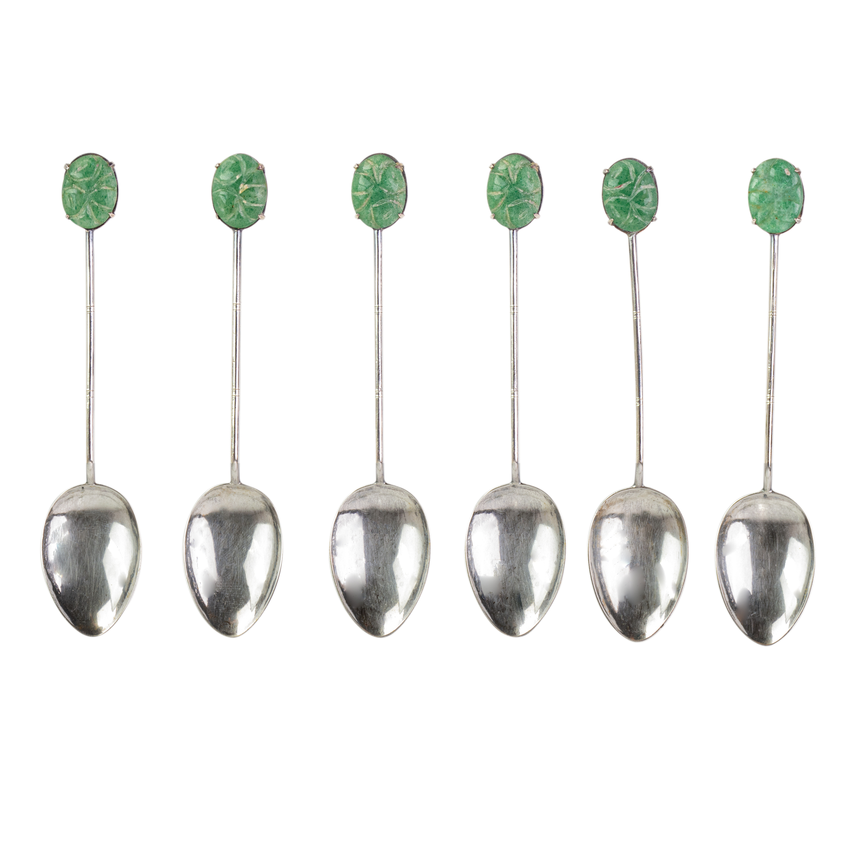 Prata 99 - A lot of 6 silver teaspoons with precious stone