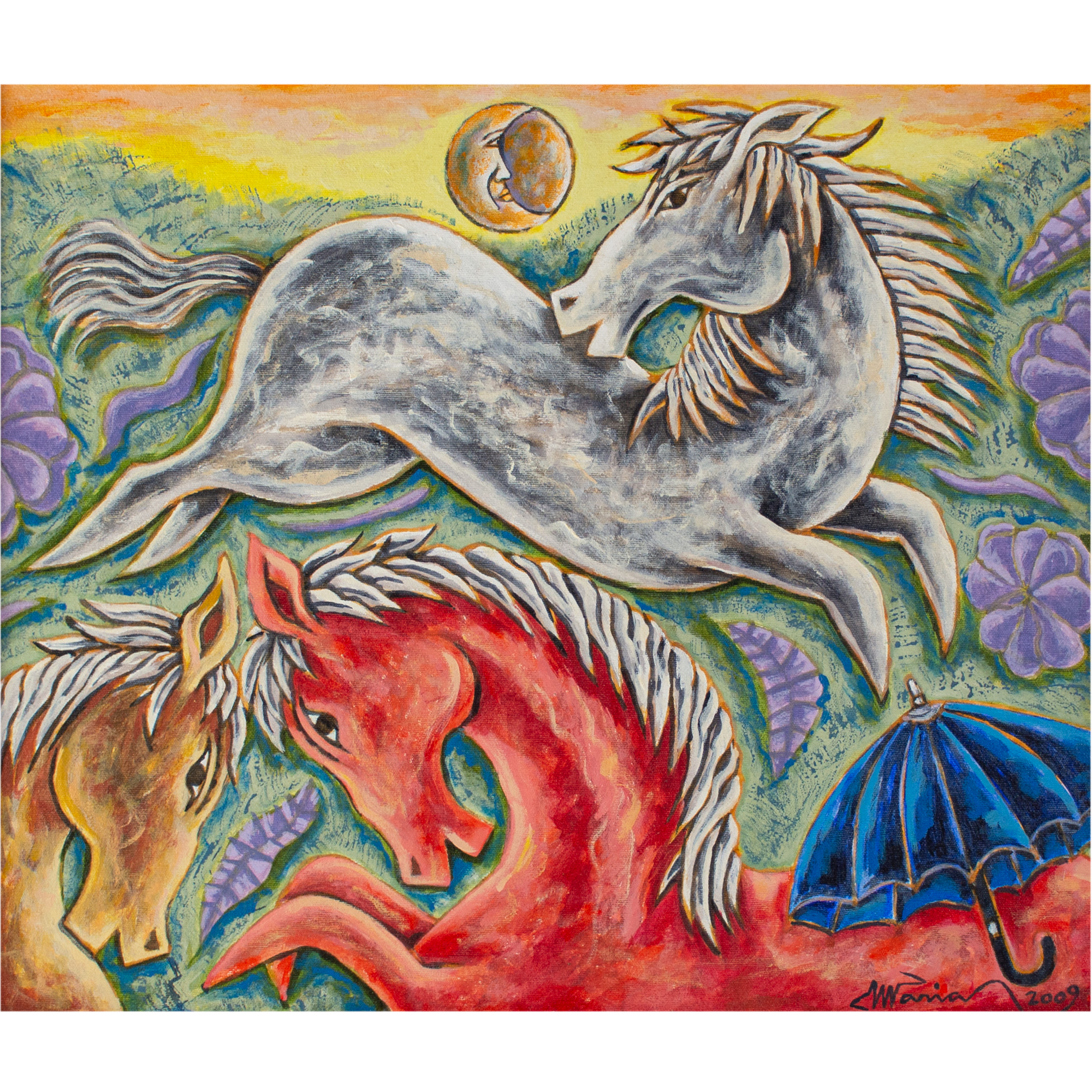 Mario Parial (1944 - 2013) - Three Colorful Horses