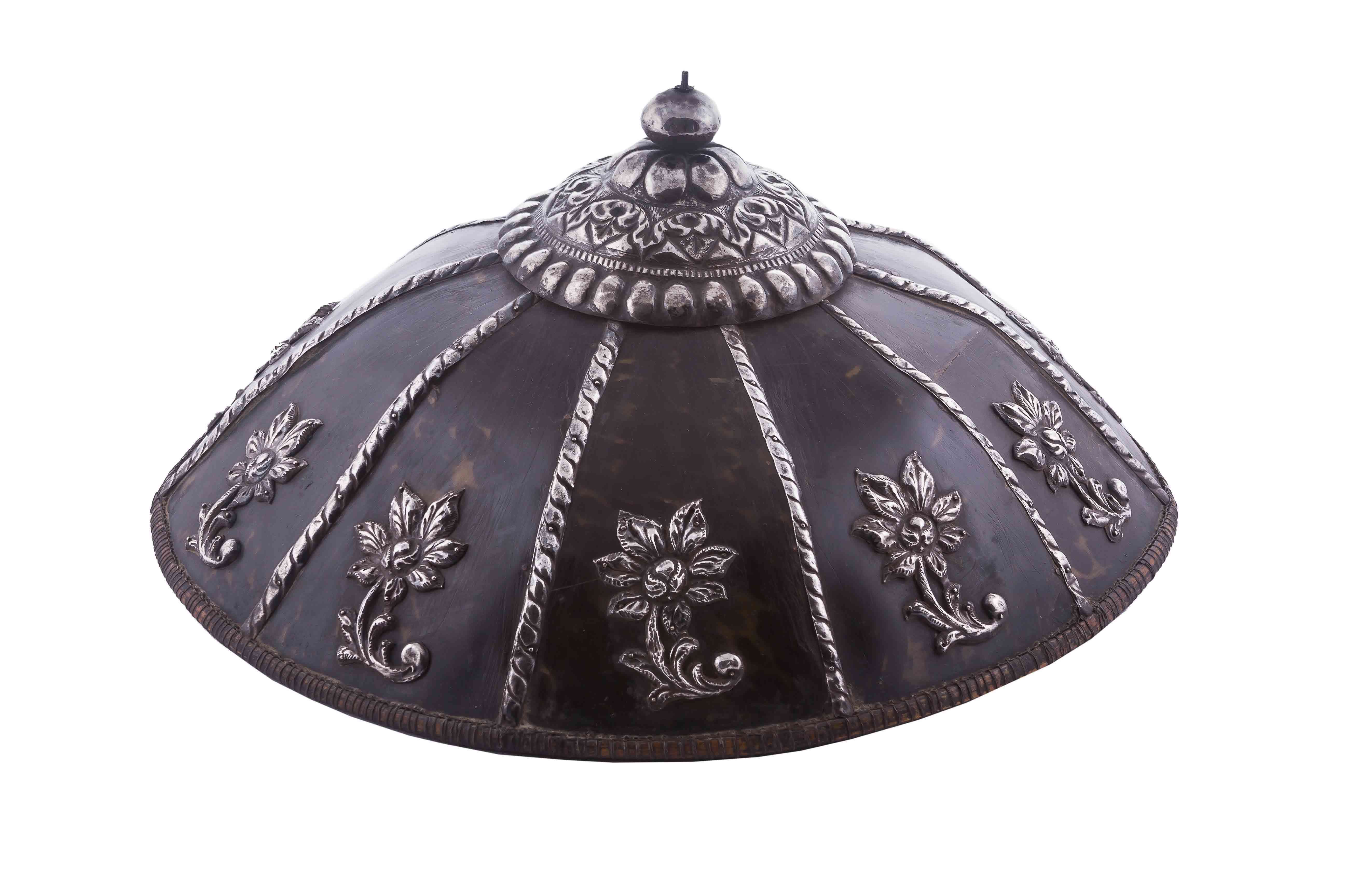 A tortoise shell salakot with silver flowers and trimming - Early 20th ...