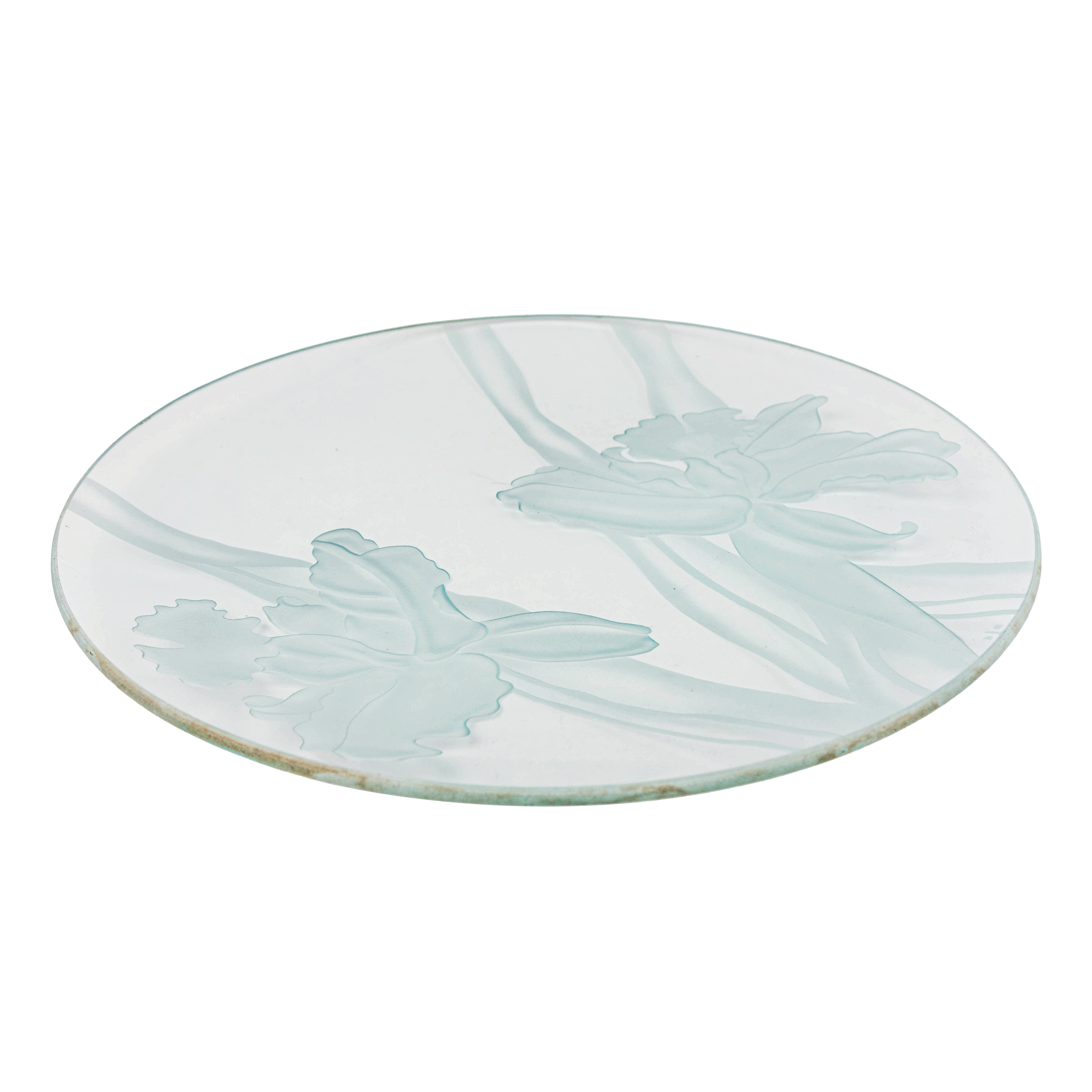A Frosted Phaelenopsis Crystal Plate With Etched Design | Salcedo Auctions