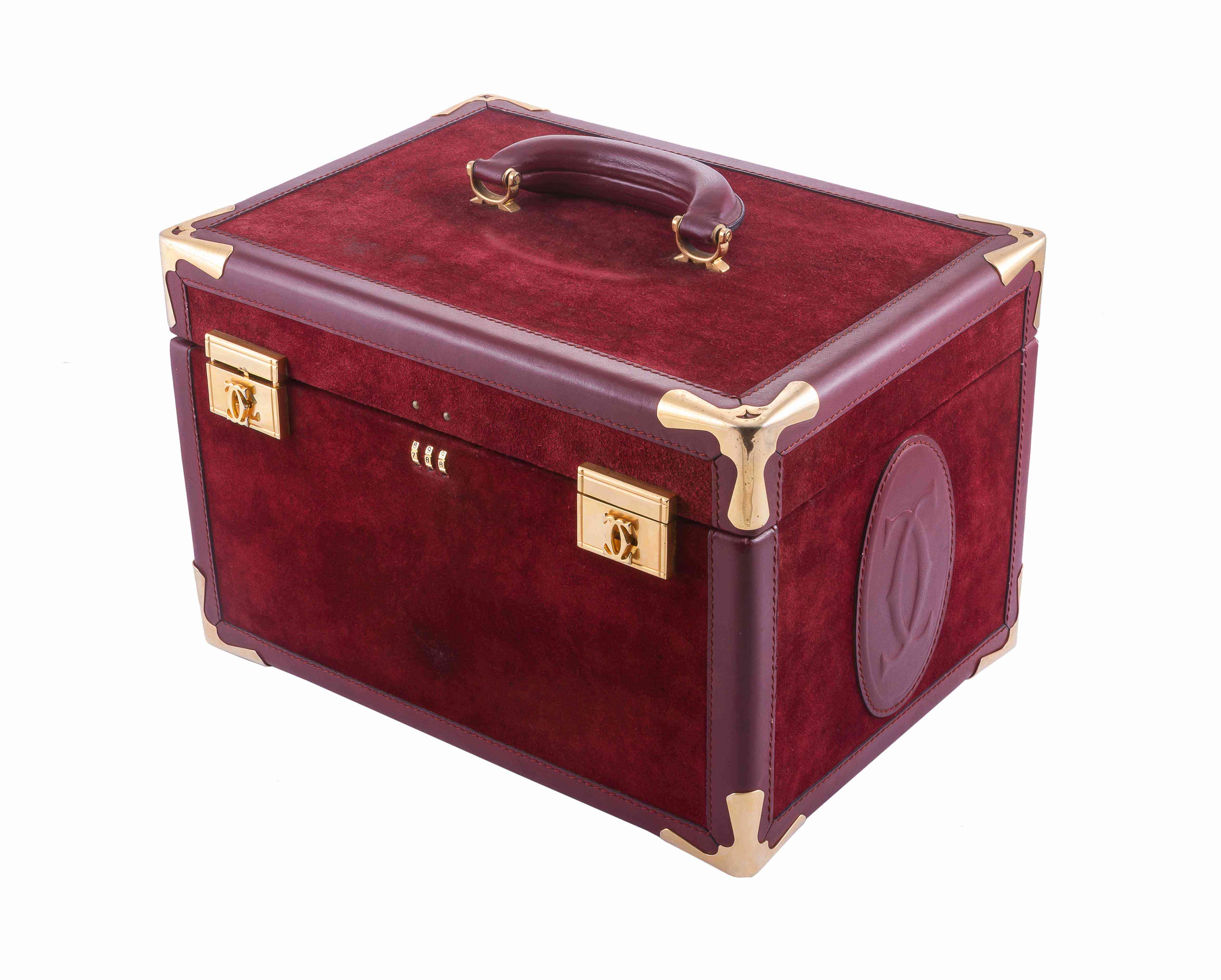Cartier - A 'Les Must' vintage burgundy suede train case travel handbag