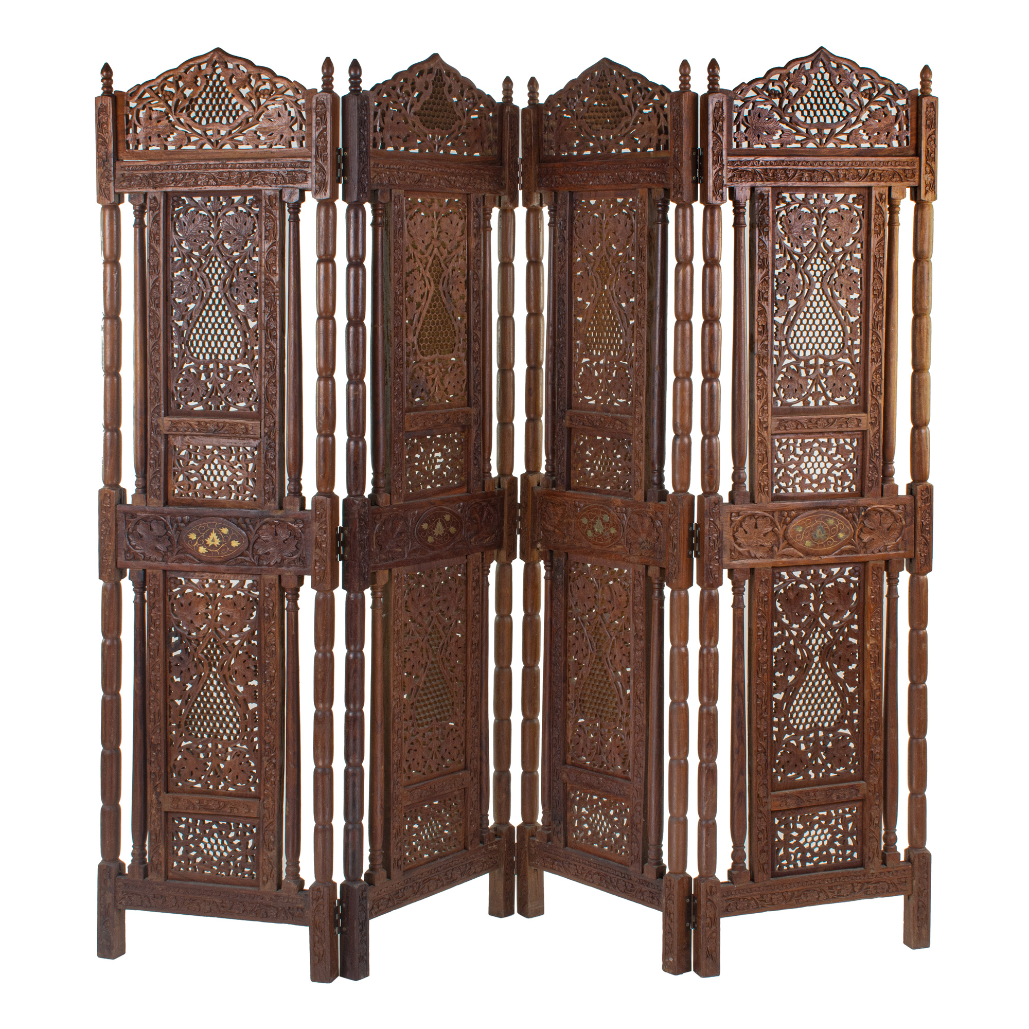 - A double sided finely carved and inlaid screen / divider with ...