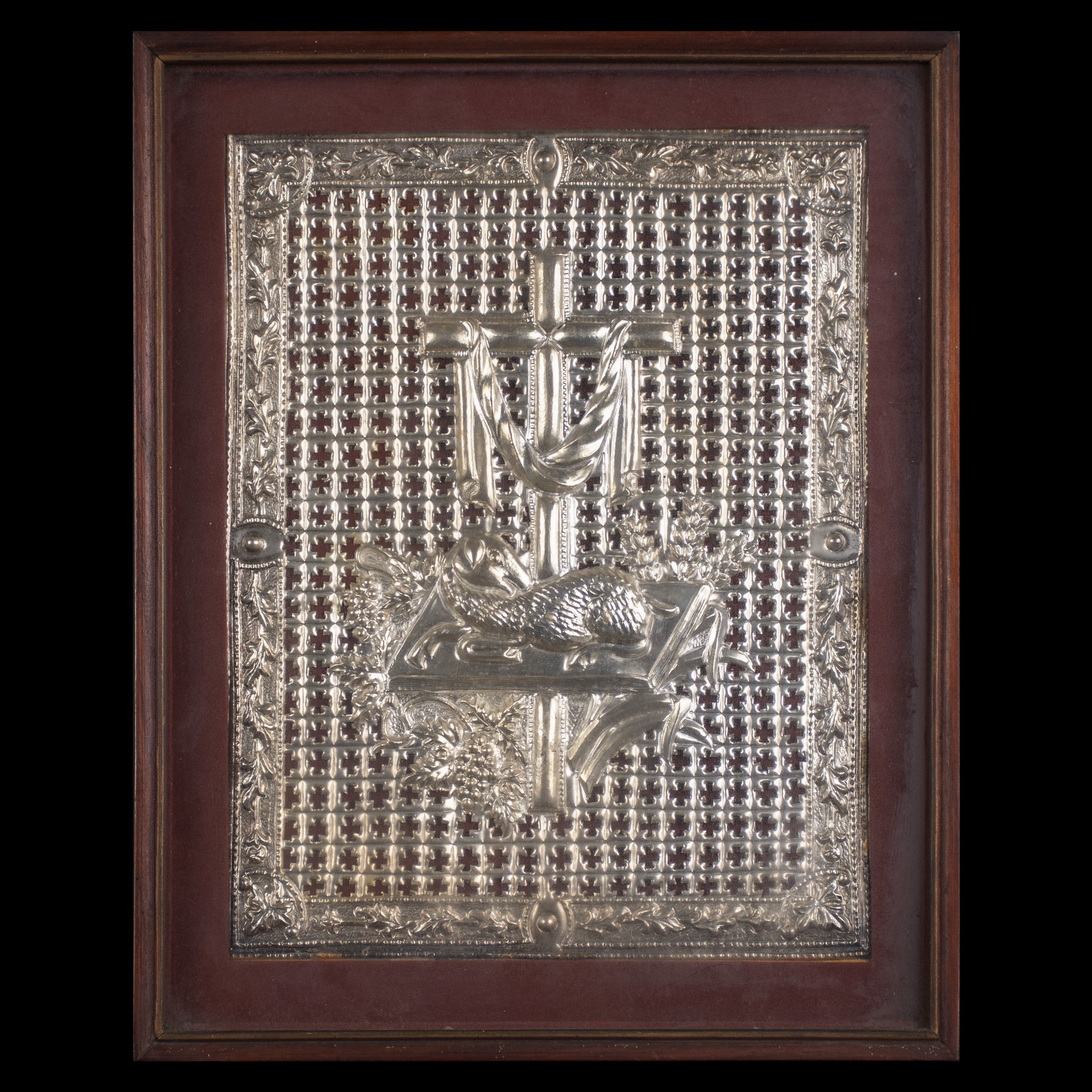 - A framed silver ‘Agnus Dei’ / Lamb of God