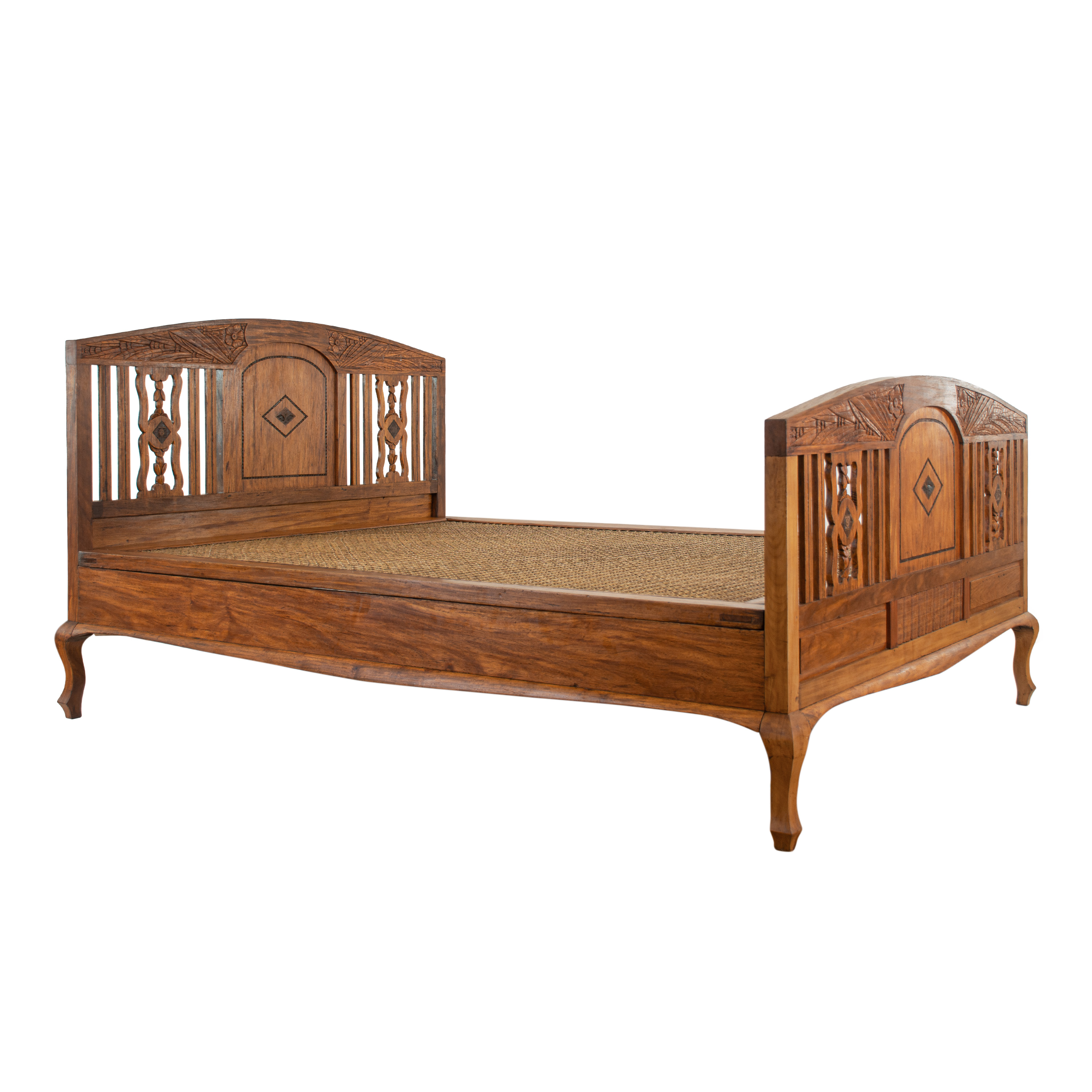- A carved and inlaid Art Nouveau queen size bed with very dense ...