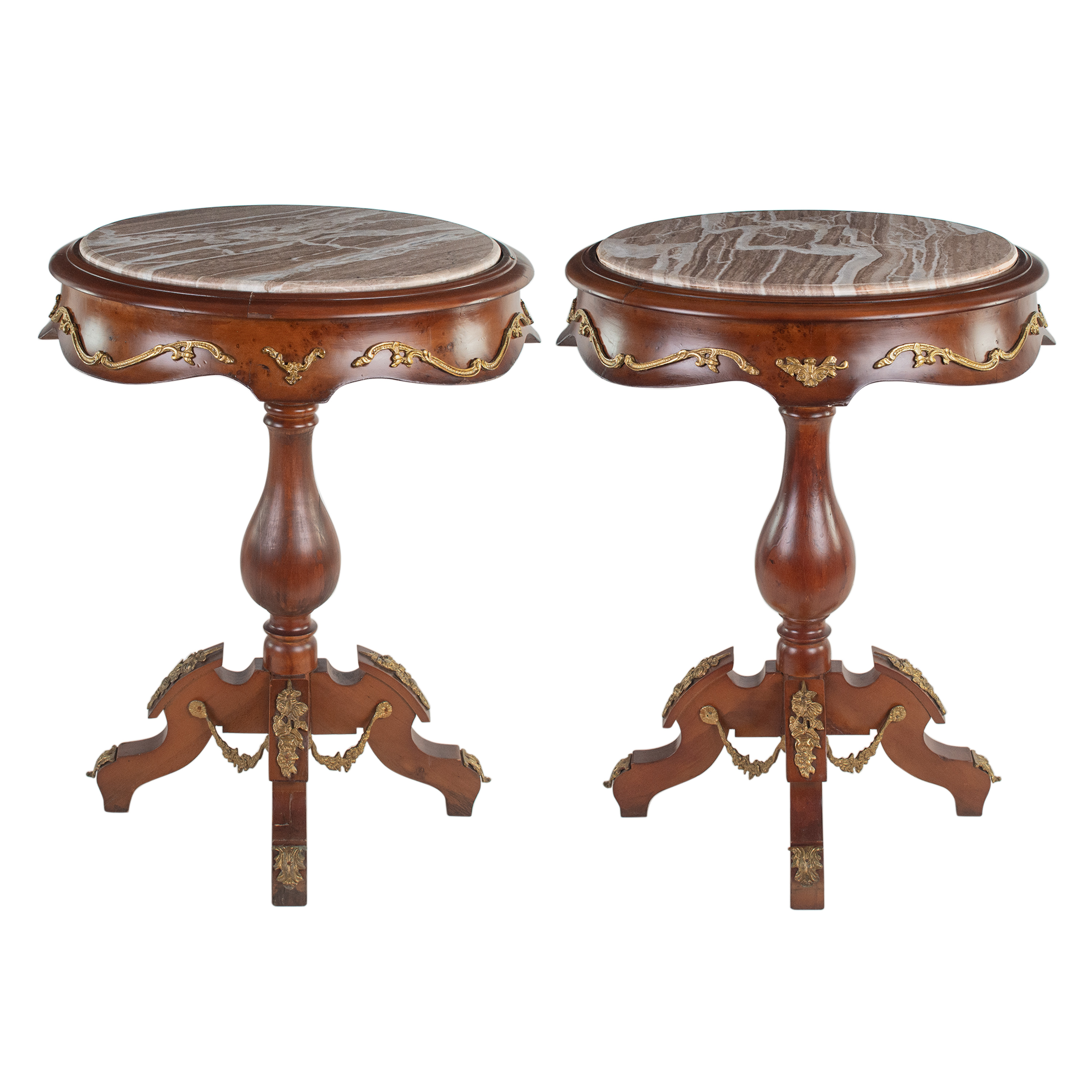 - A pair of Italian Baroque style side tables with marble top