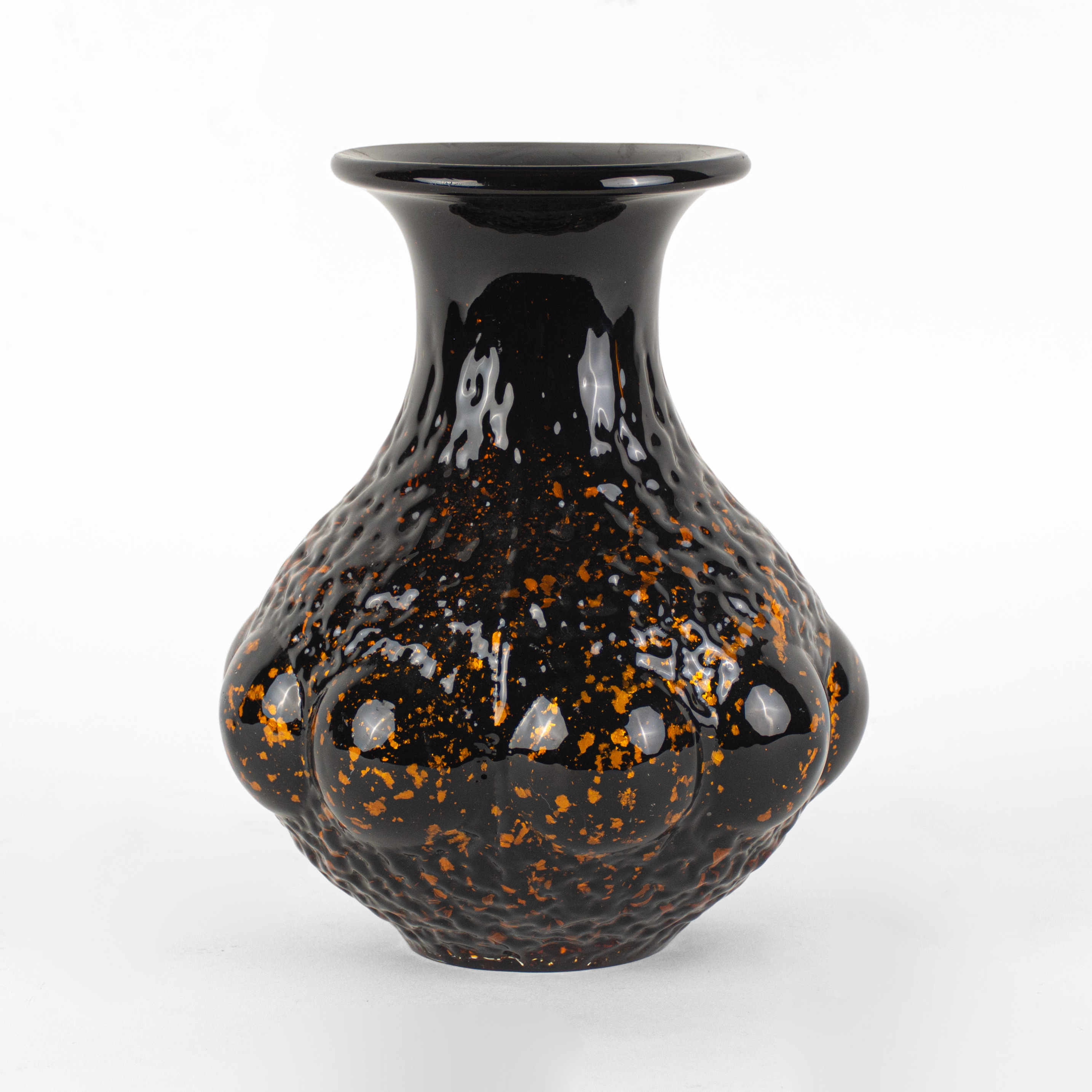 - A jet back Murano art glass vase with gold flakes