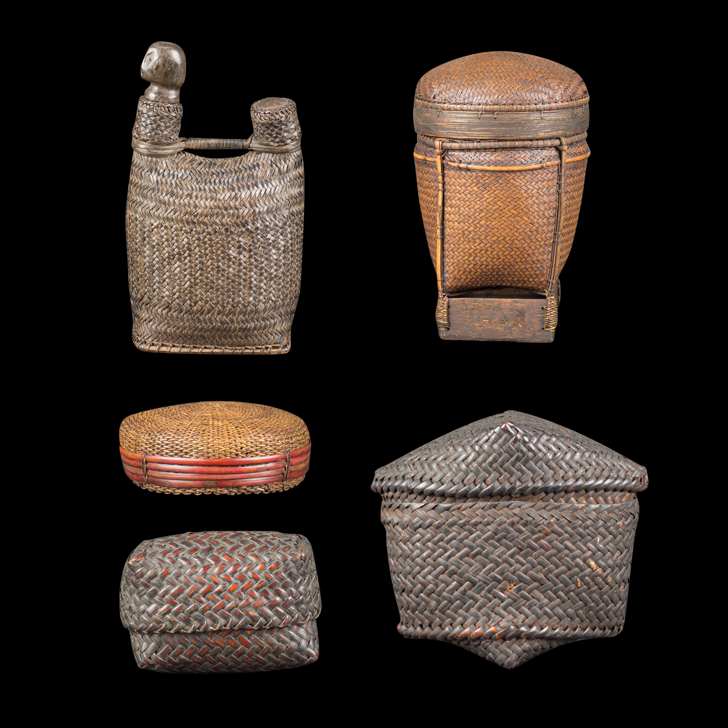 - A lot of Ifugao riceflake container with figurative carved wooden ...