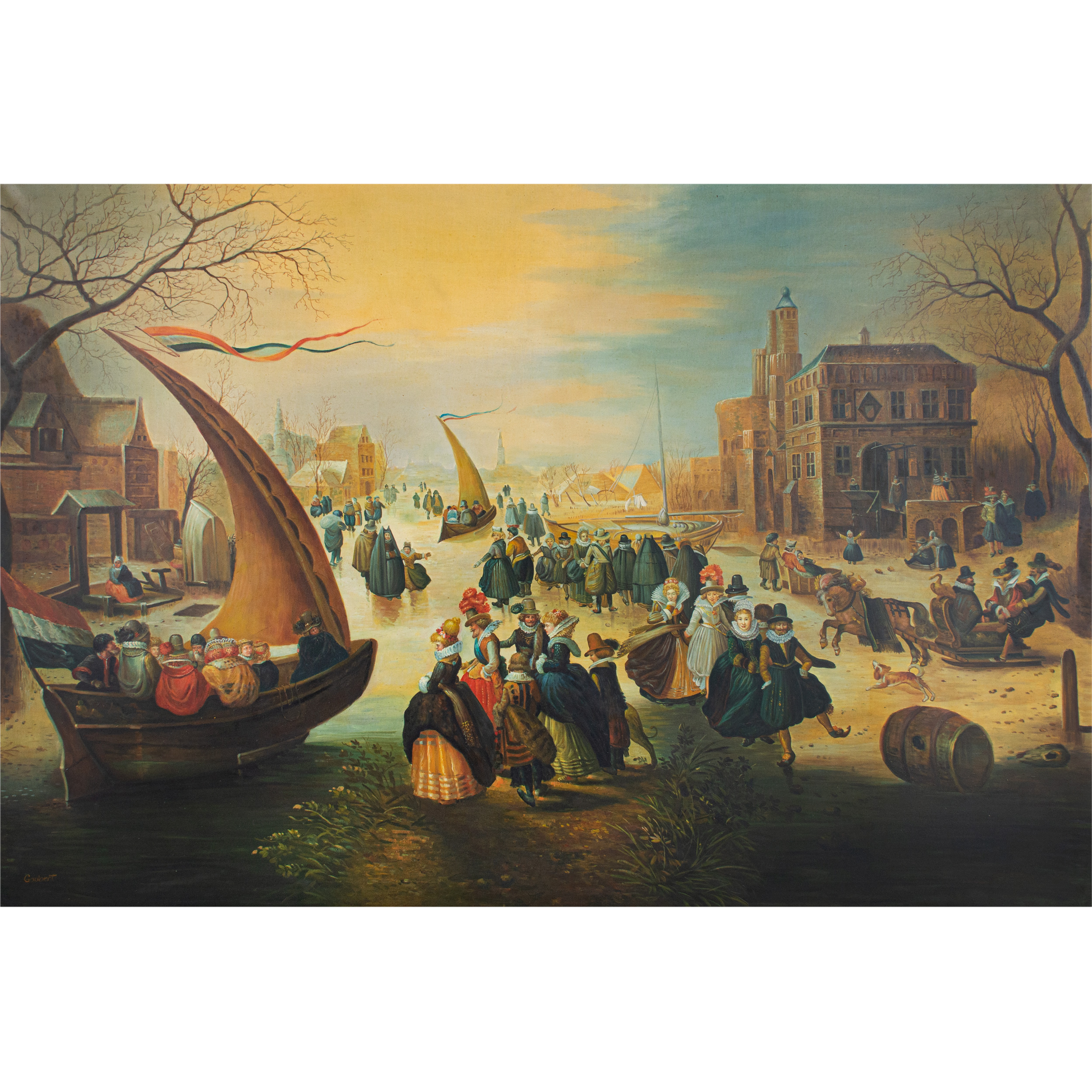 - An oil on canvas Adam van Breen 'Winter landscape with elegant ...