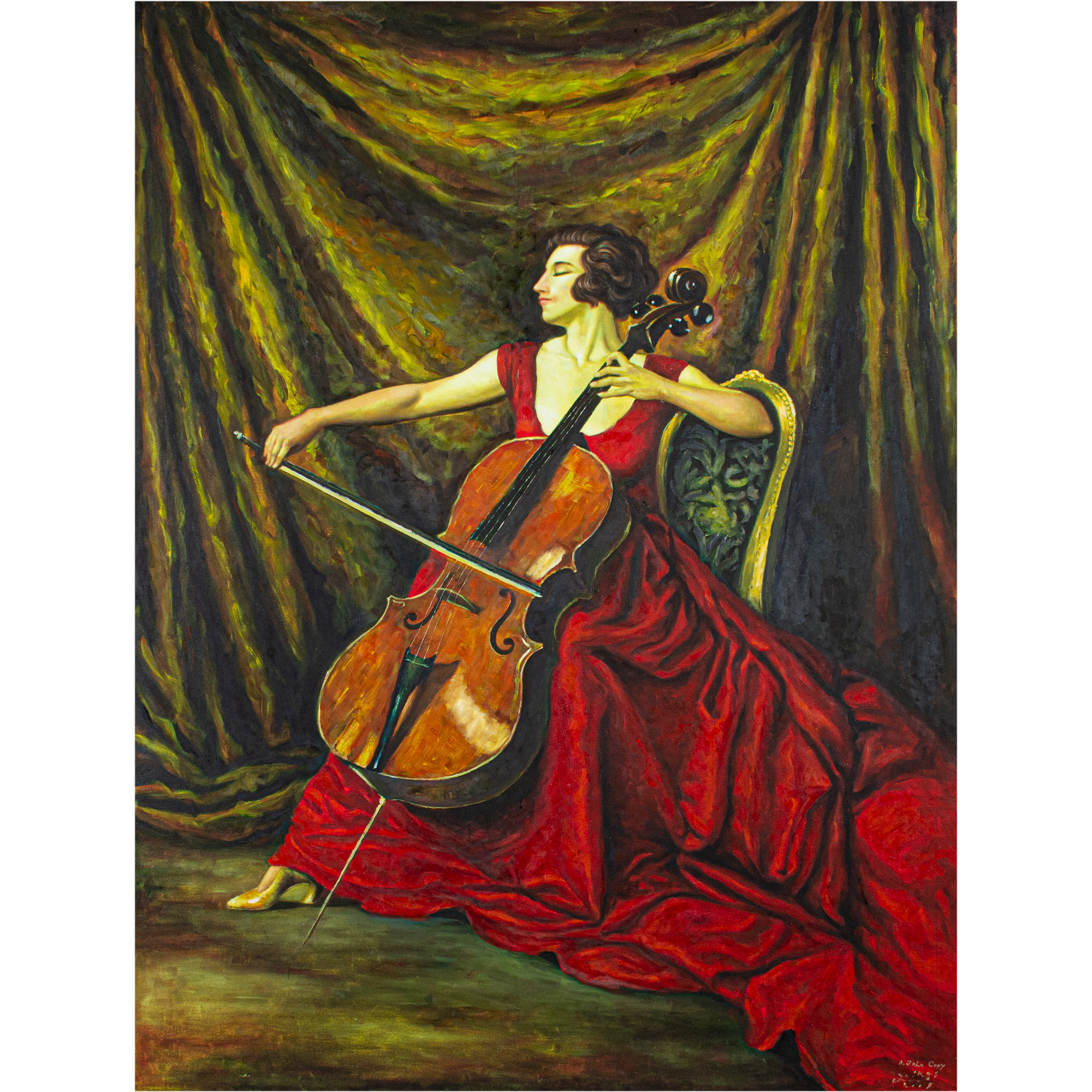 An artwork signed 'A John Copy' - Lady with Cello