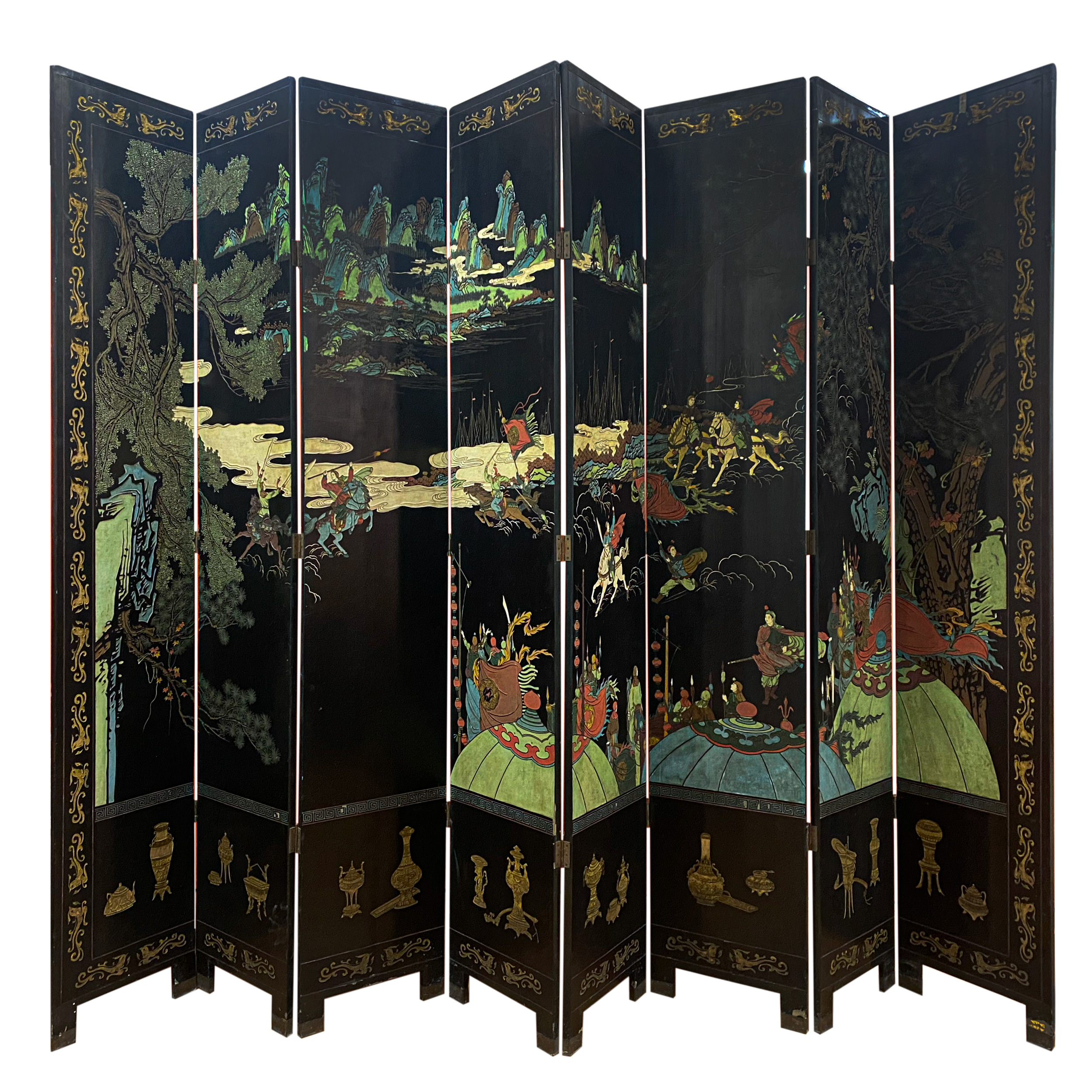 - A Coromandel screen featuring a war scene (front) and a springtime ...