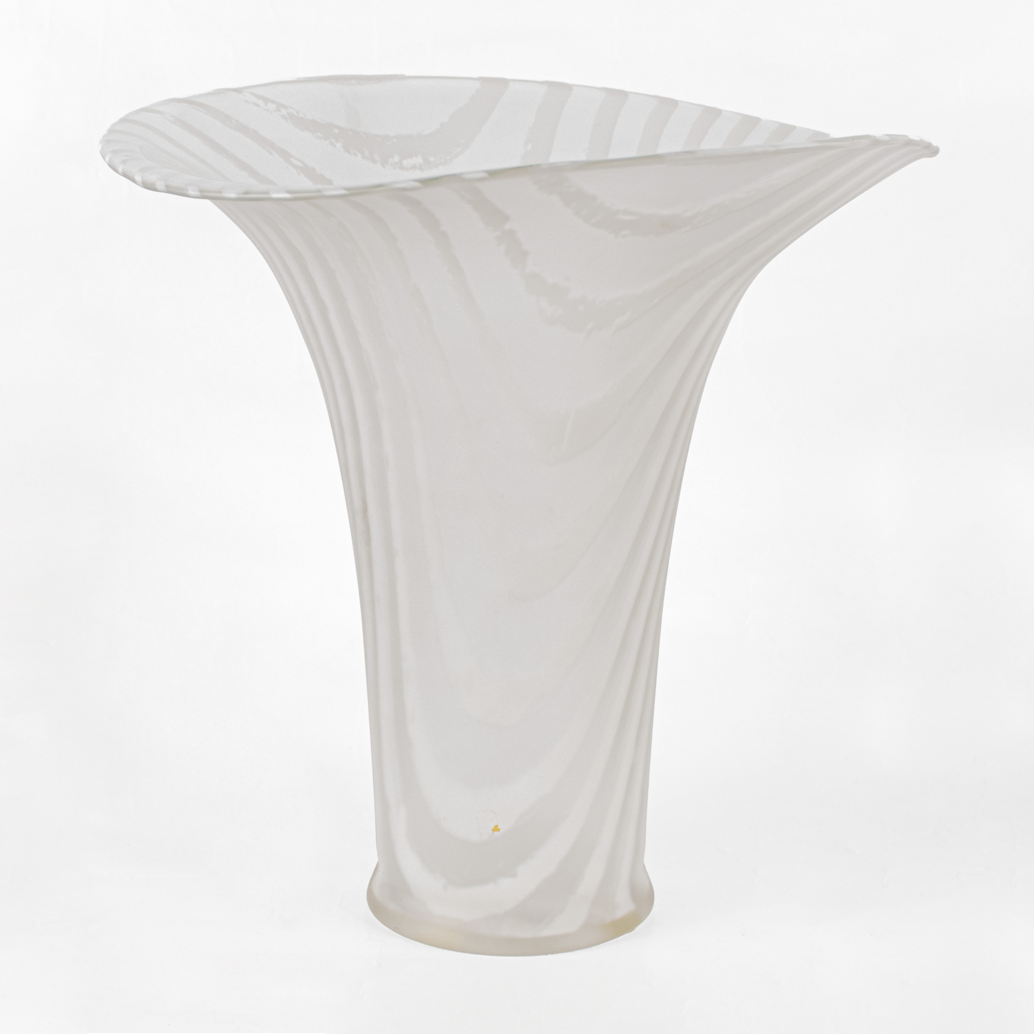 - A tall frosted vase with a flared rim