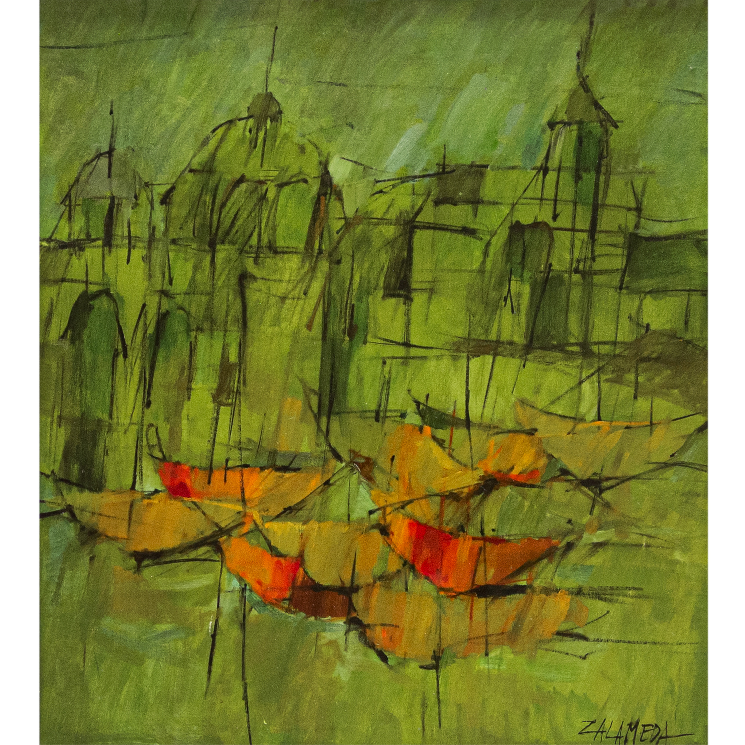 - A framed Oscar Zalameda offset lithographic reproduction