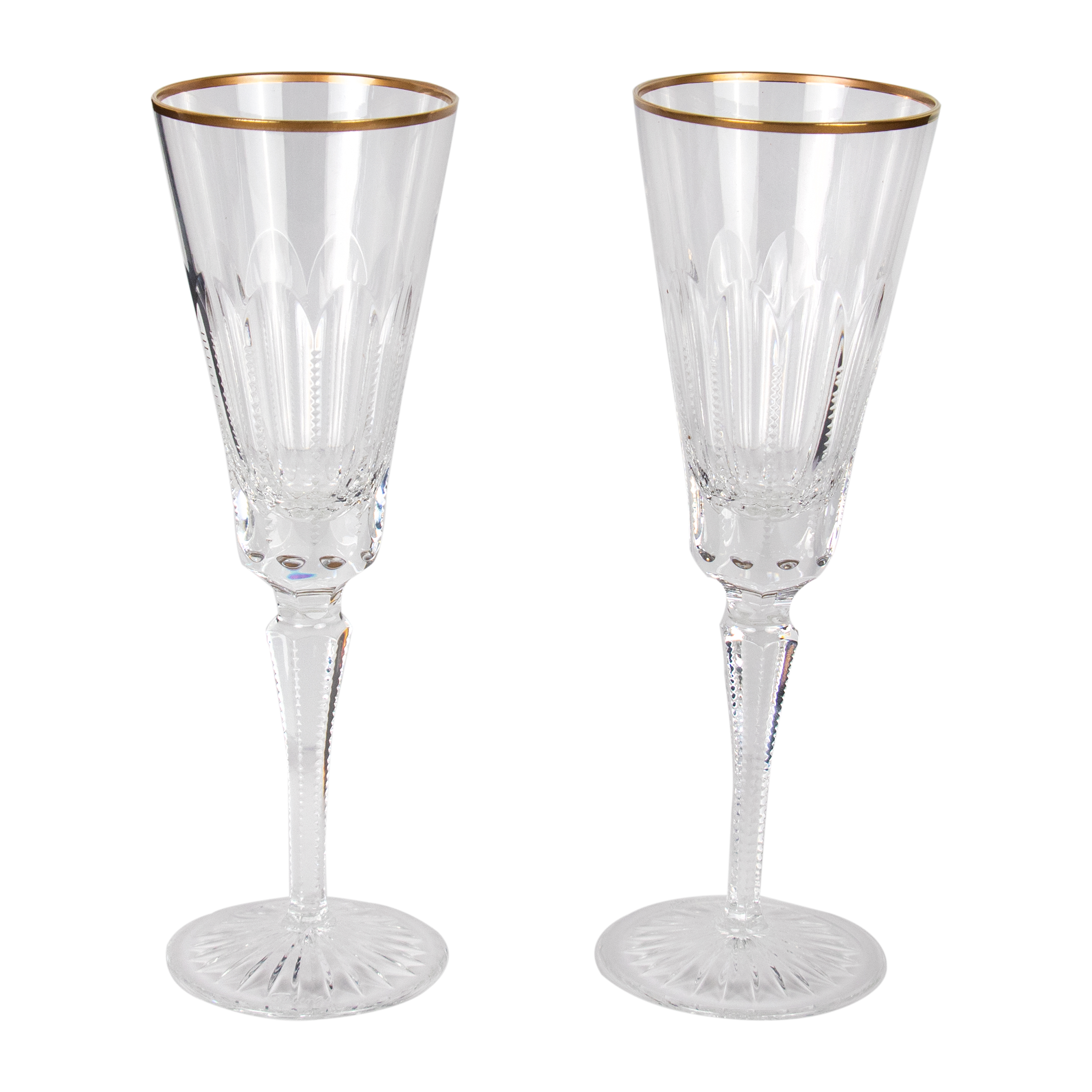 Fabergé - A set of 2 crystal gold-rimmed champagne flute glasses