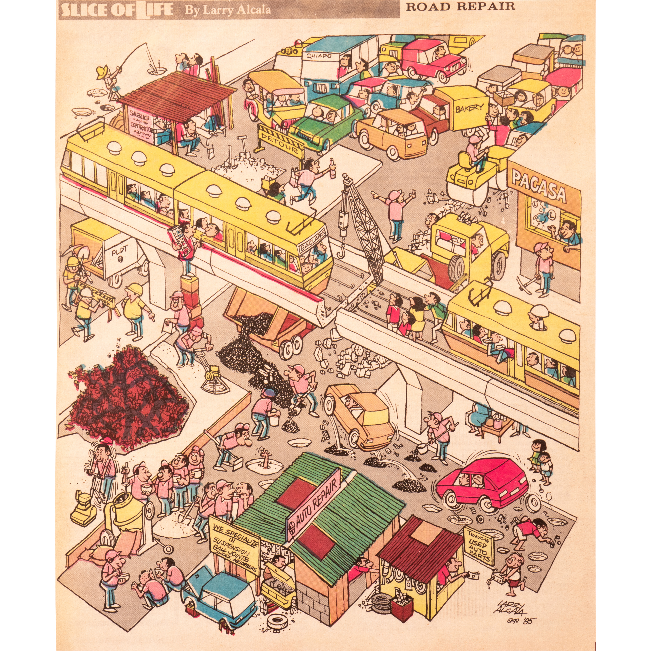 Larry Alcala (1926 - 2002) - Road Repair (A Slice of Life by Larry Alcala)